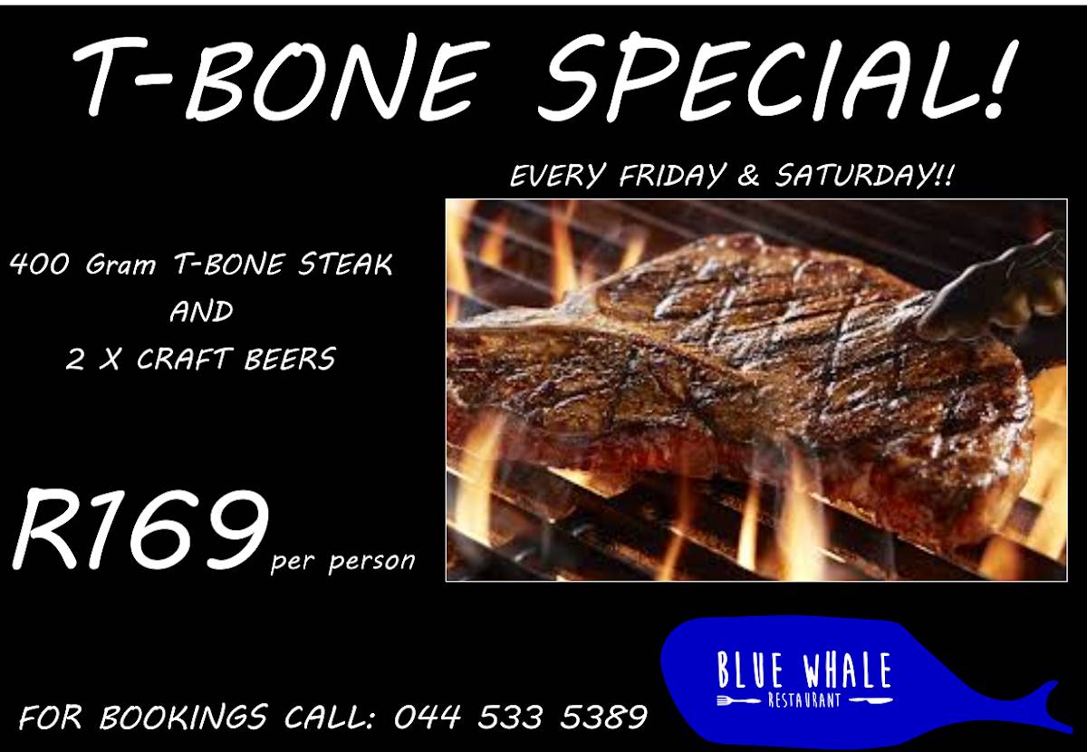Menu at Blue Whale Restaurant, Plettenberg Bay, 1 Marine Way
