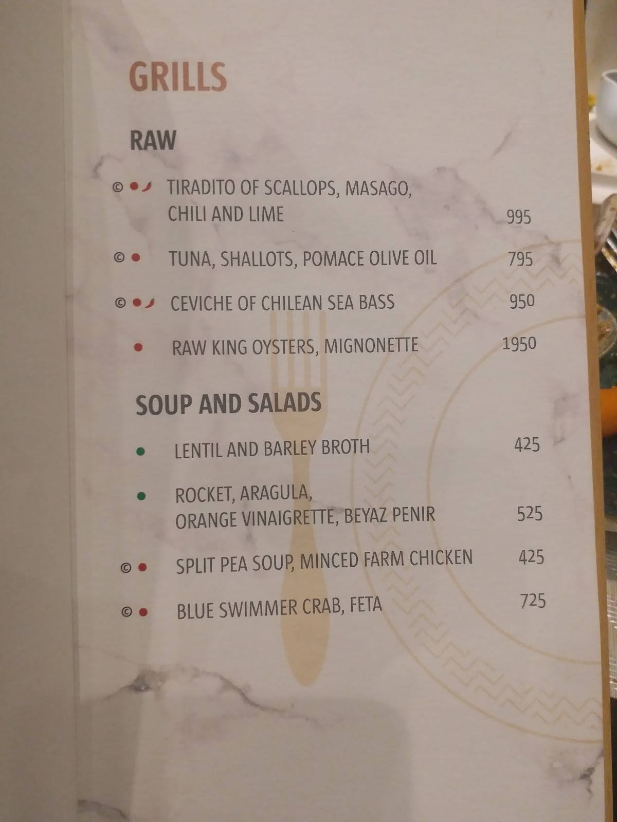 Menu at Bo tai Qutub, New Delhi