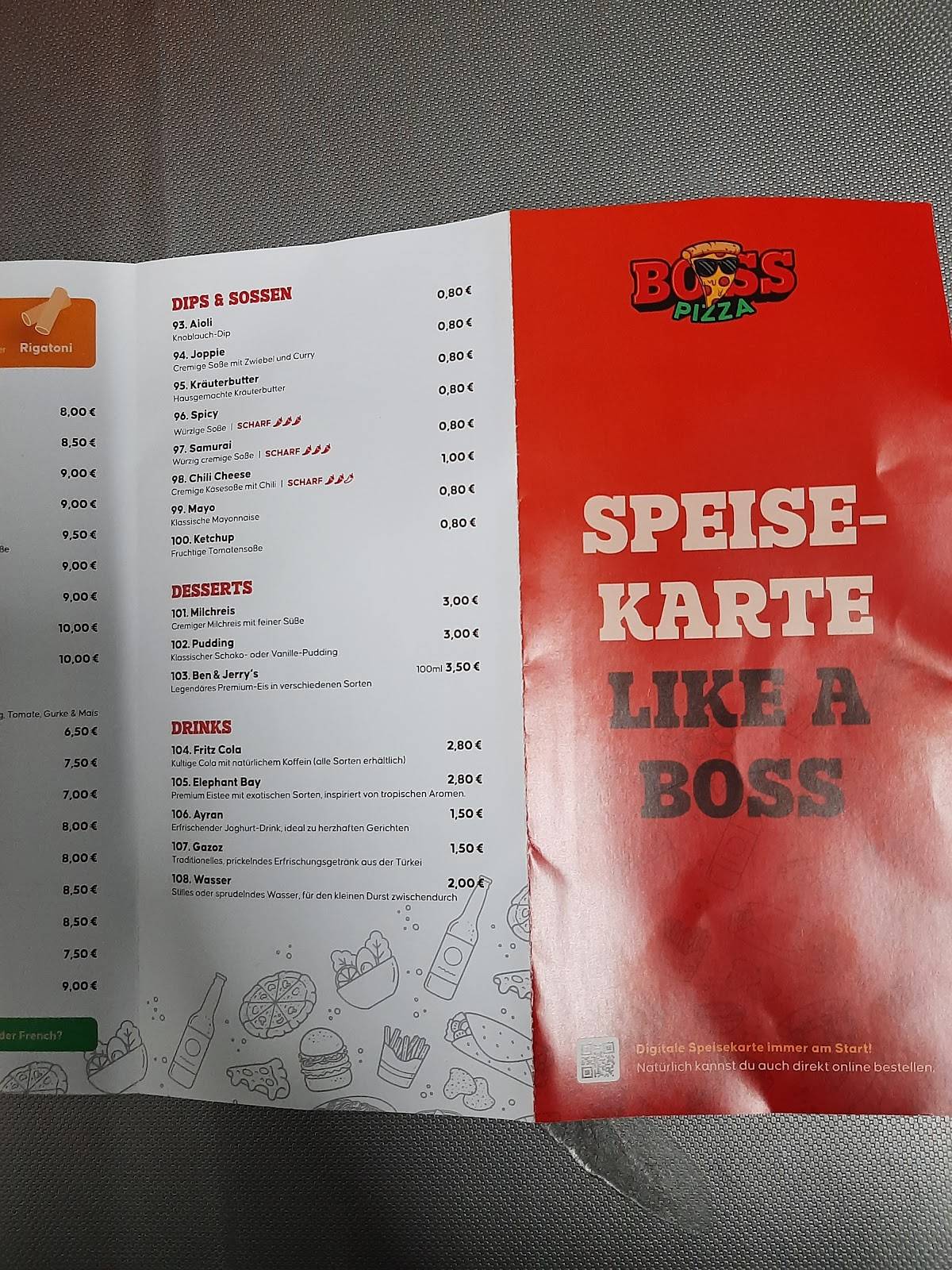 Menu au Boss Pizza GmbH, Wuppertal