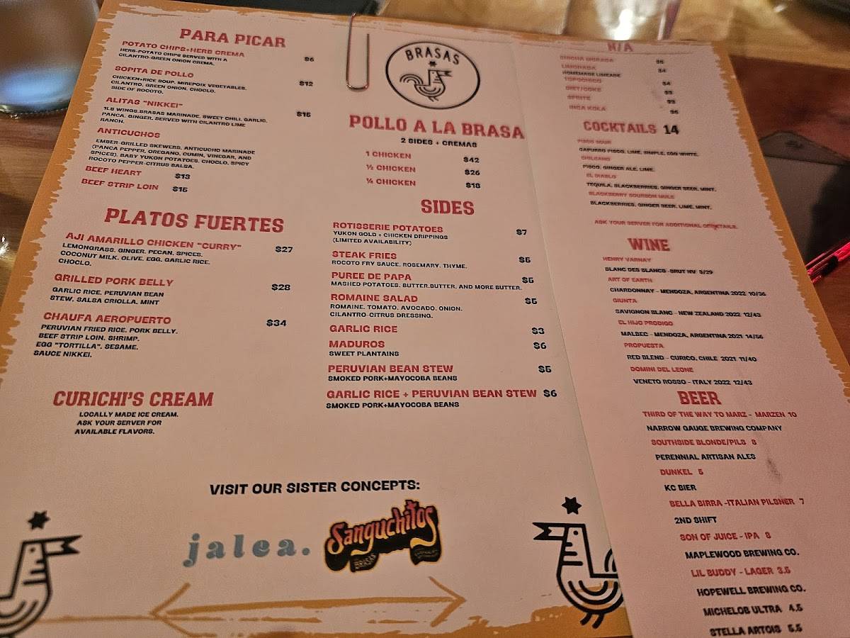 Menu at Brasas restaurant, St. Louis