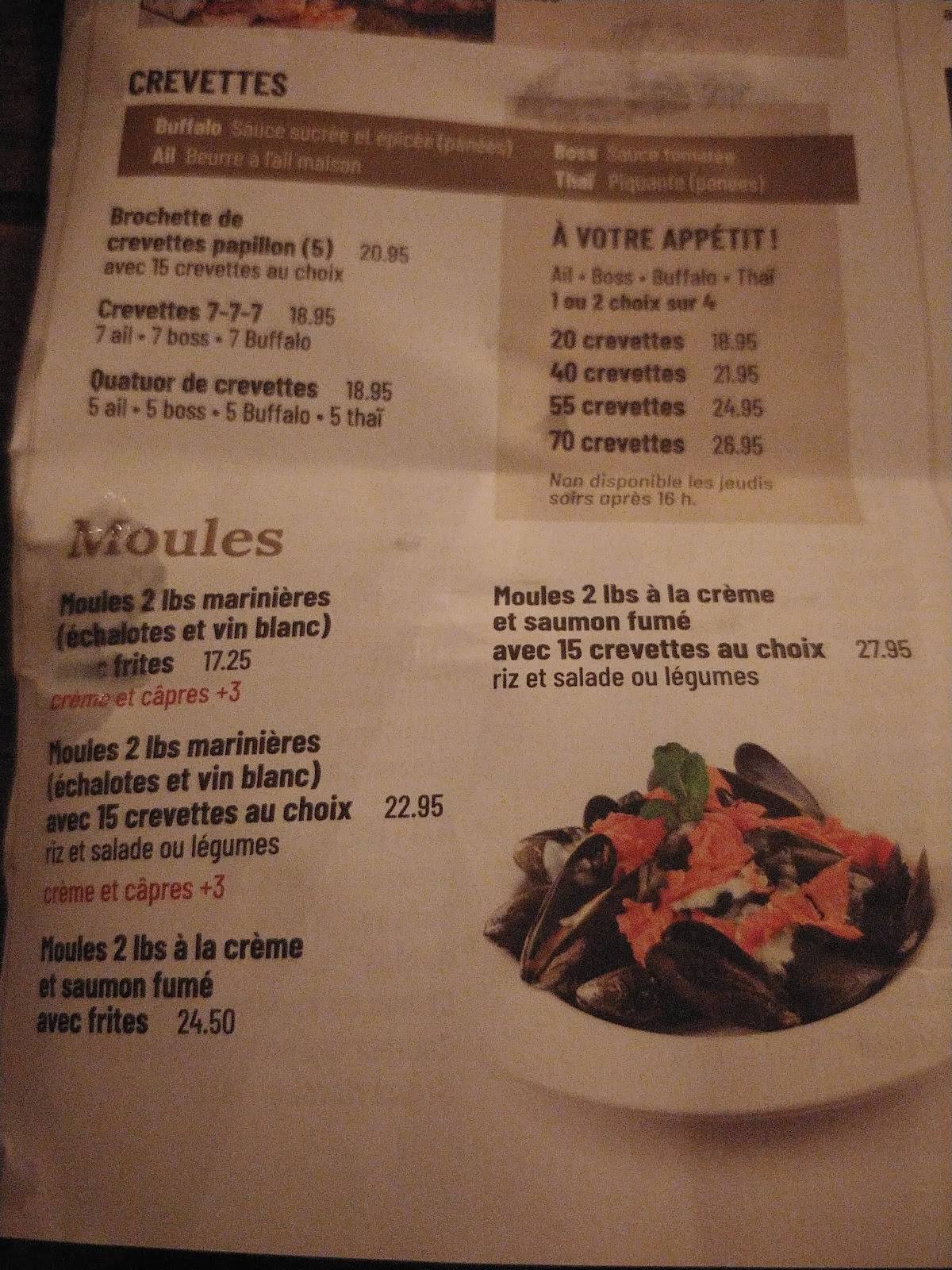 Menu au Brasserie Daniel Lapointe Drummondville restaurant, Drummondville