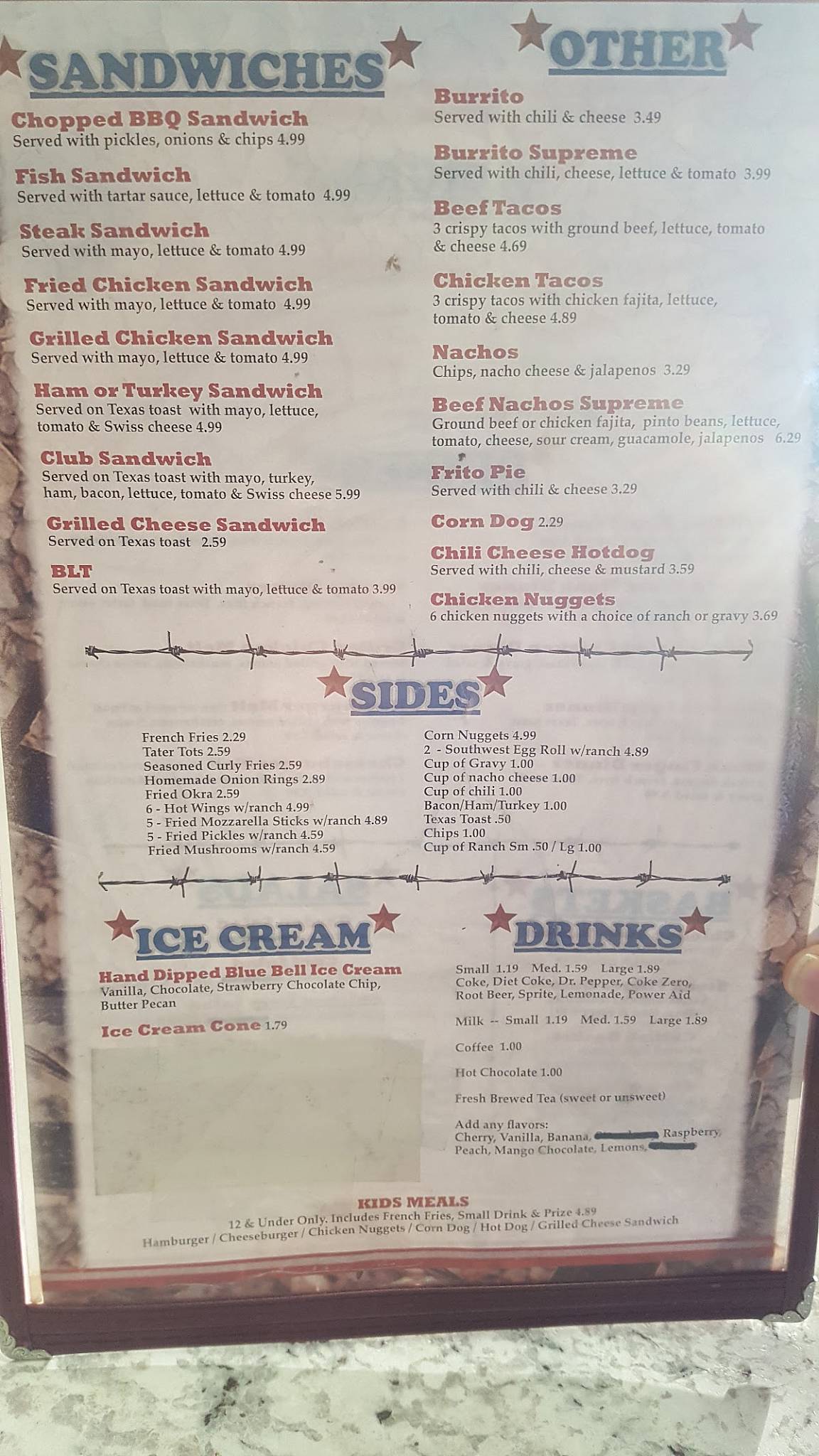 Menu at Bulldog Cafe, Sweeny
