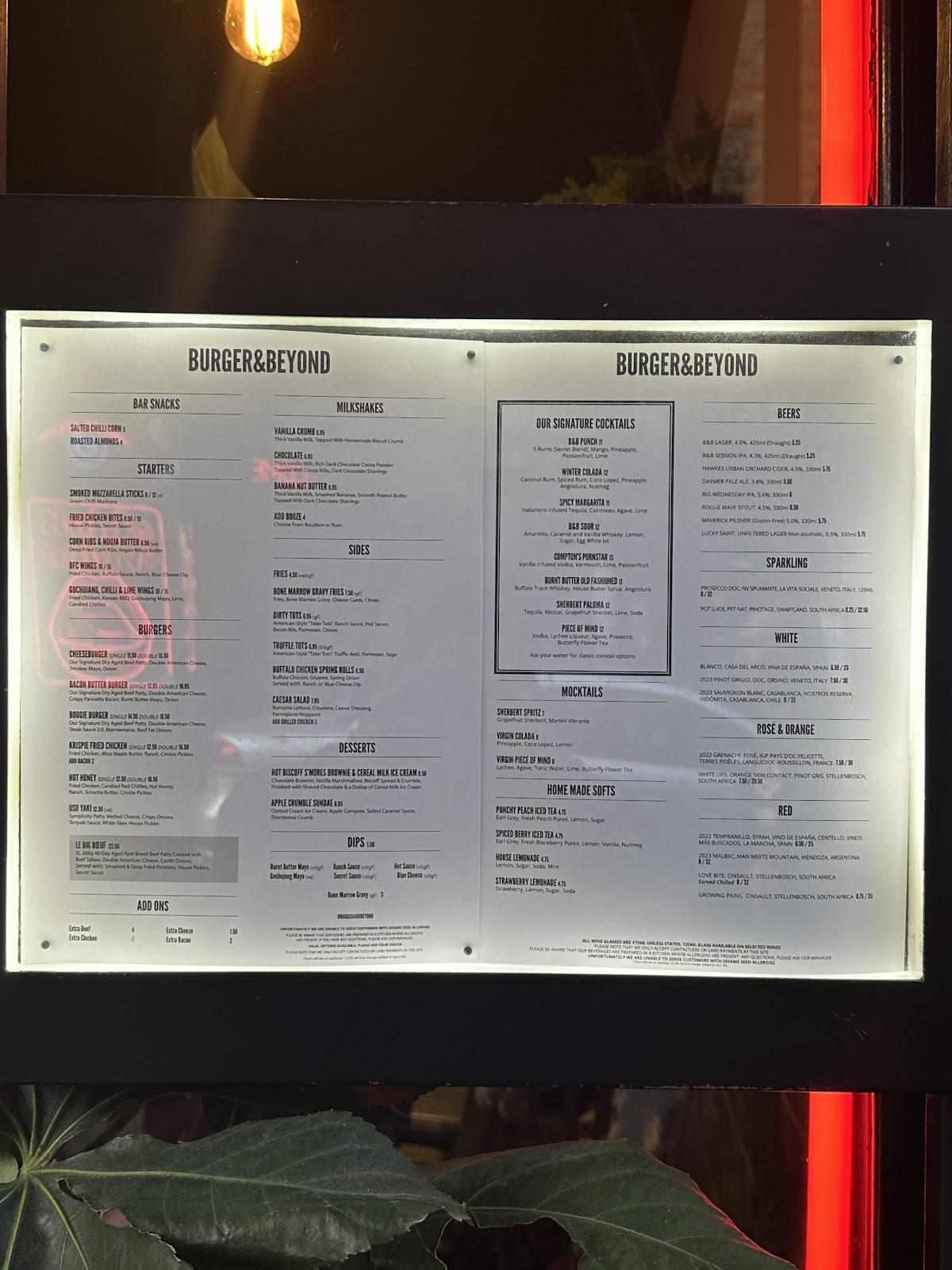 Menu at Burger and Beyond Soho restaurant, London