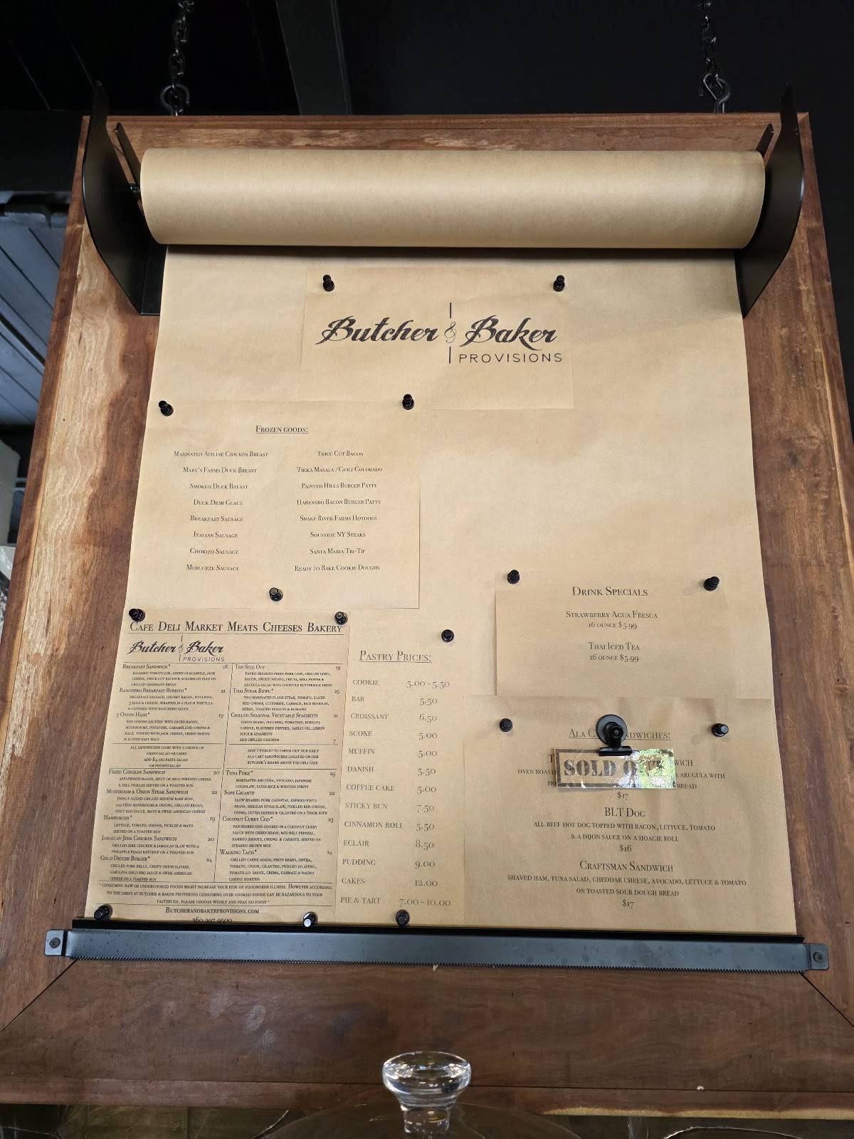 Menu at Butcher & Baker Provisions restaurant, Port Gamble
