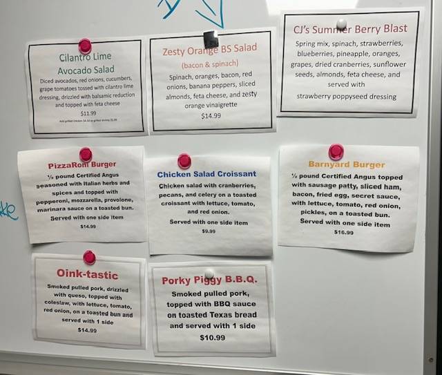 Menu at C & J Kountry Fixin's and CJ's Bar, Bristow