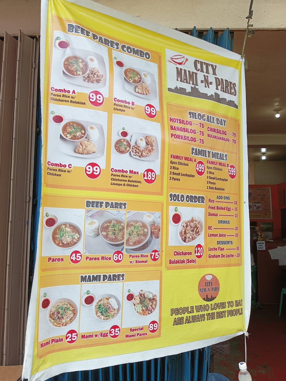 Menu at CITY Mami-N-Pares restaurant, Baguio