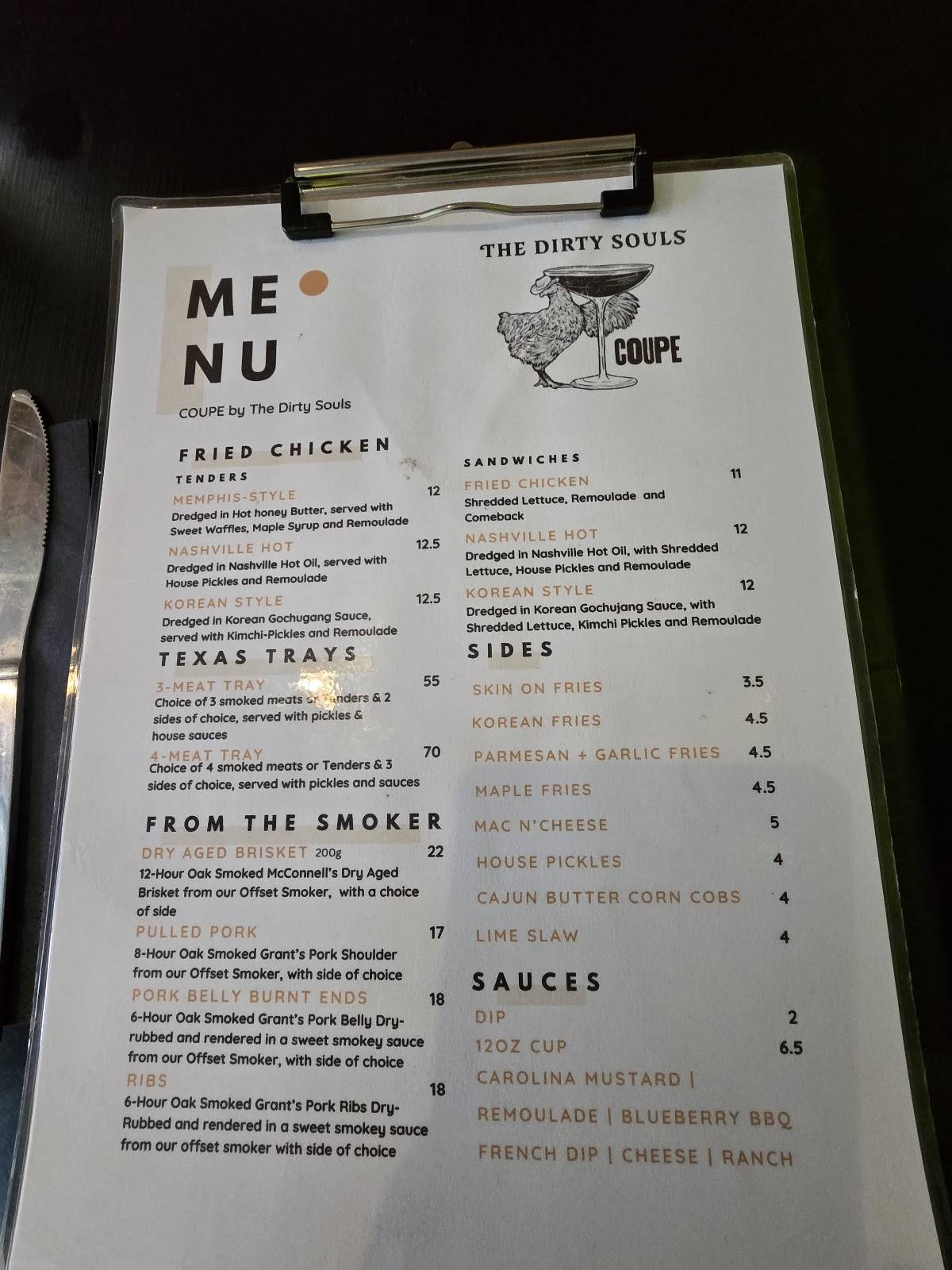 Menu at COUPE by The Dirty Souls - Smokehouse/BBQ, Londonderry, 10 ...