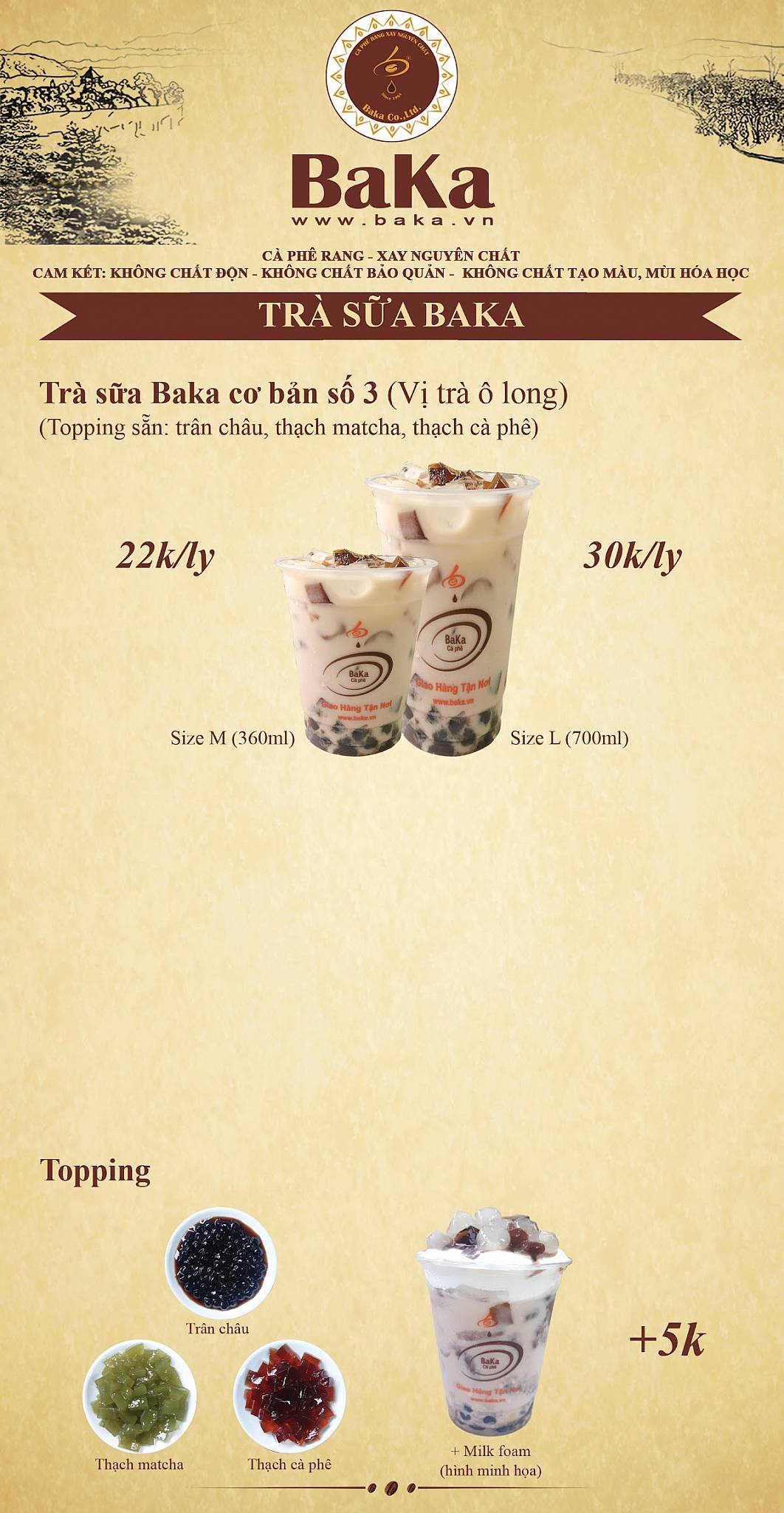 Menu at Cà phê Baka, Pleiku, 527 Phạm Văn Đồng