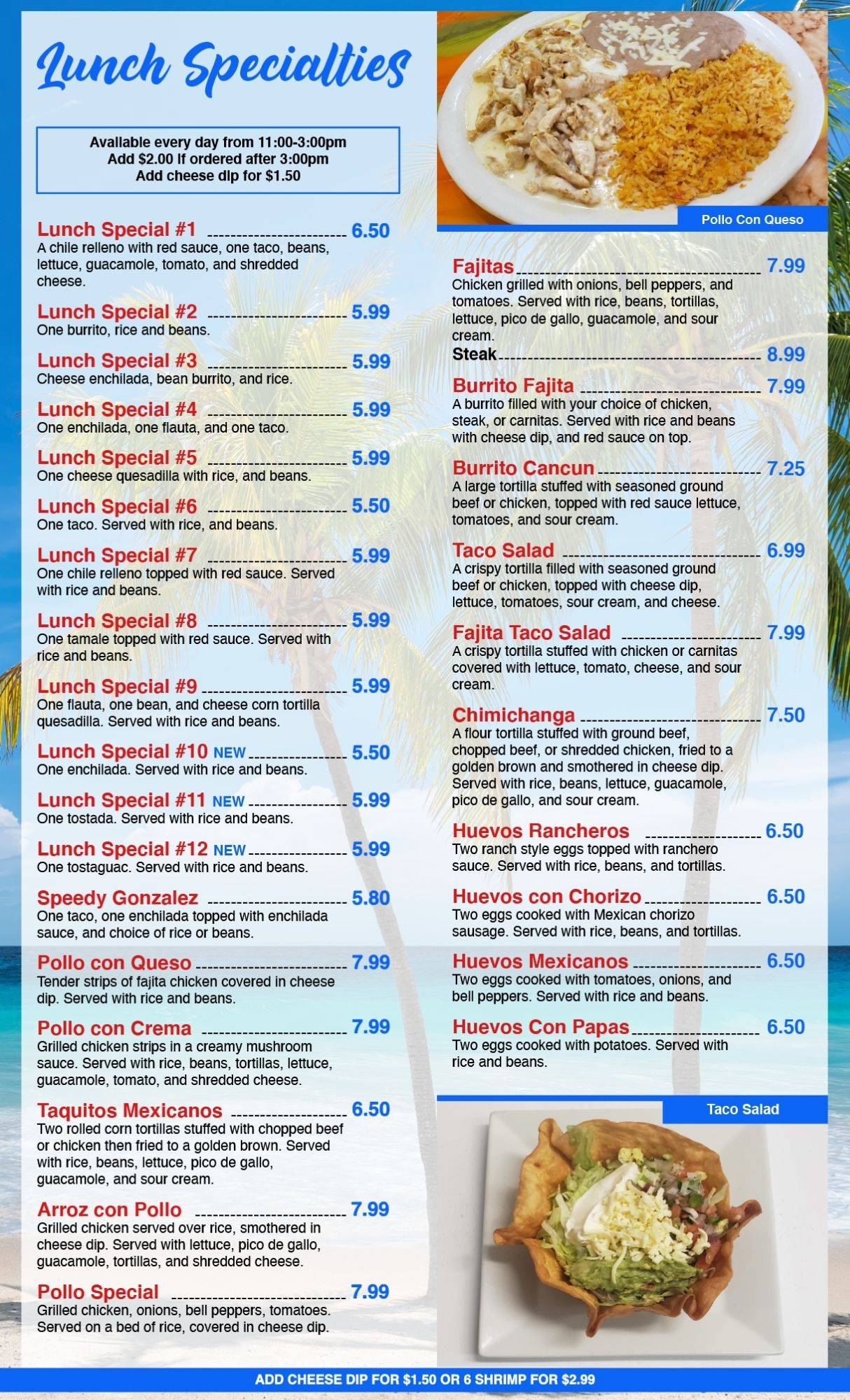 Menu at Cancun Mexican Cuisine restaurant, Warrensburg