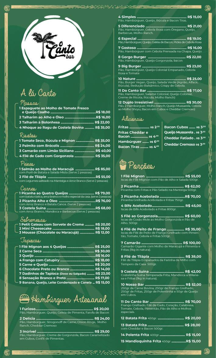 Menu em Canto Bistrô Bar, Pinhalzinho