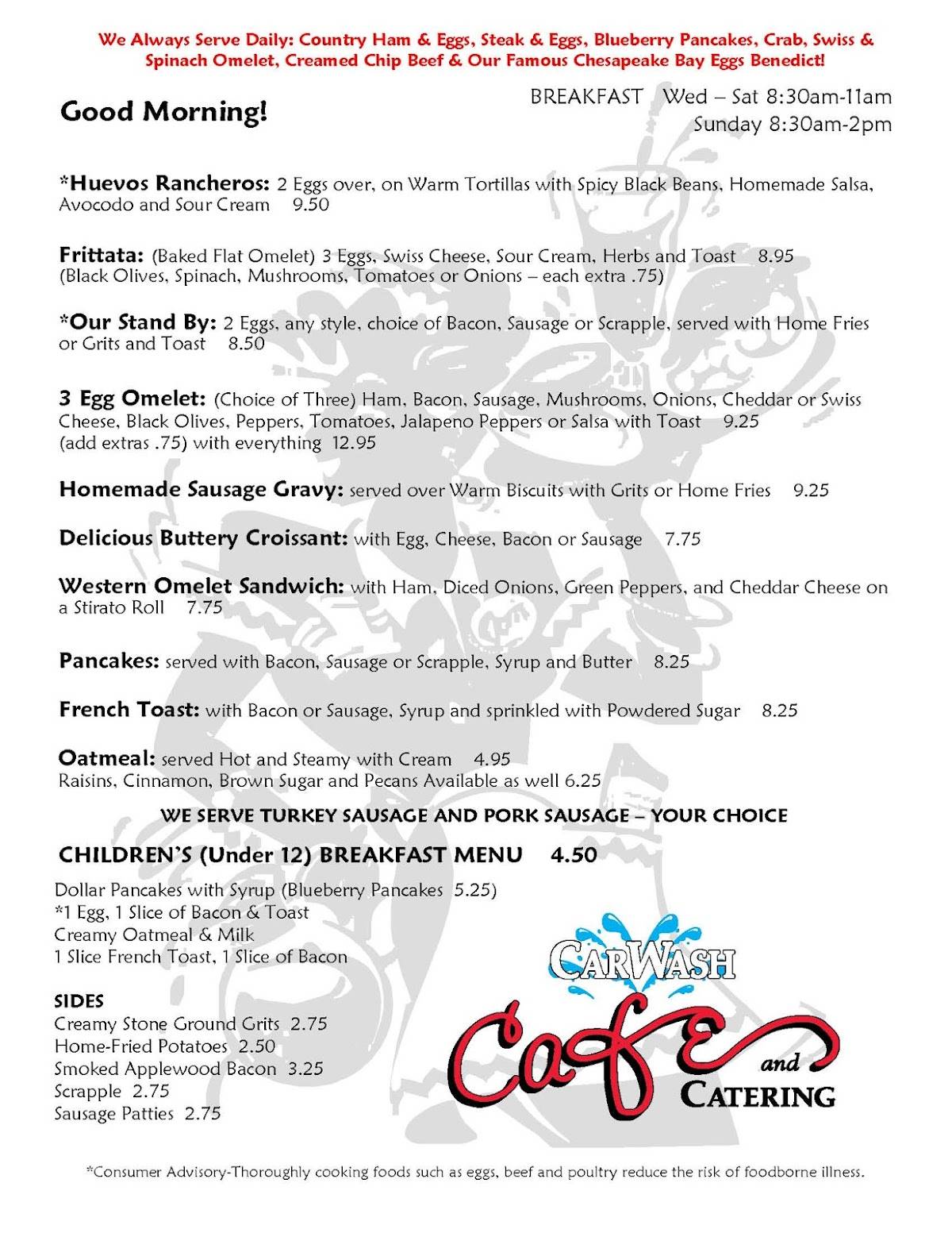 Menu at Car Wash Cafe & Catering, Kilmarnock