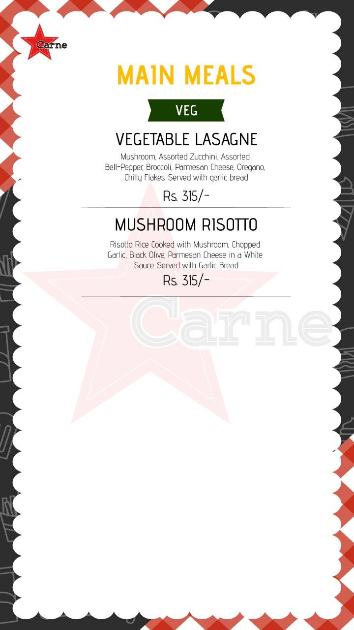 Menu at Carne, Gurugram, Khasra No. 506