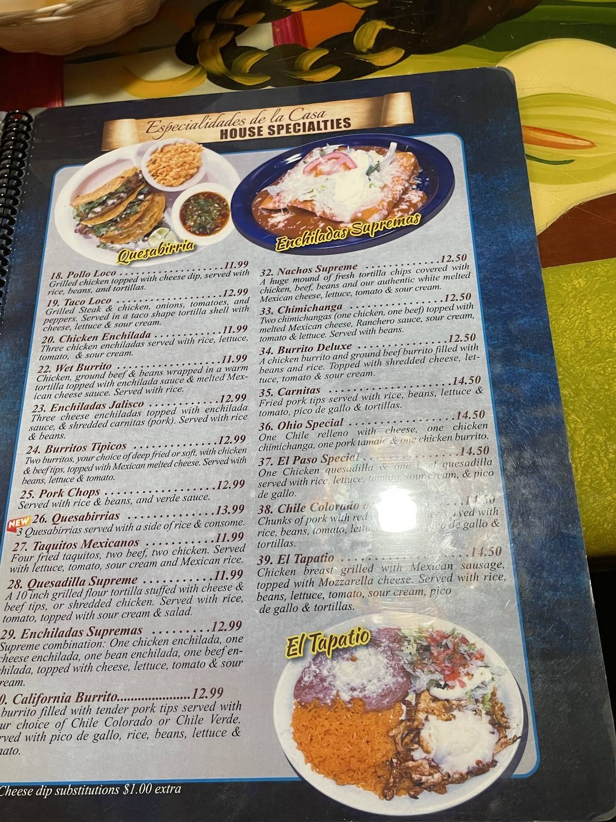 Menu at Casa Fiesta restaurant, Fremont