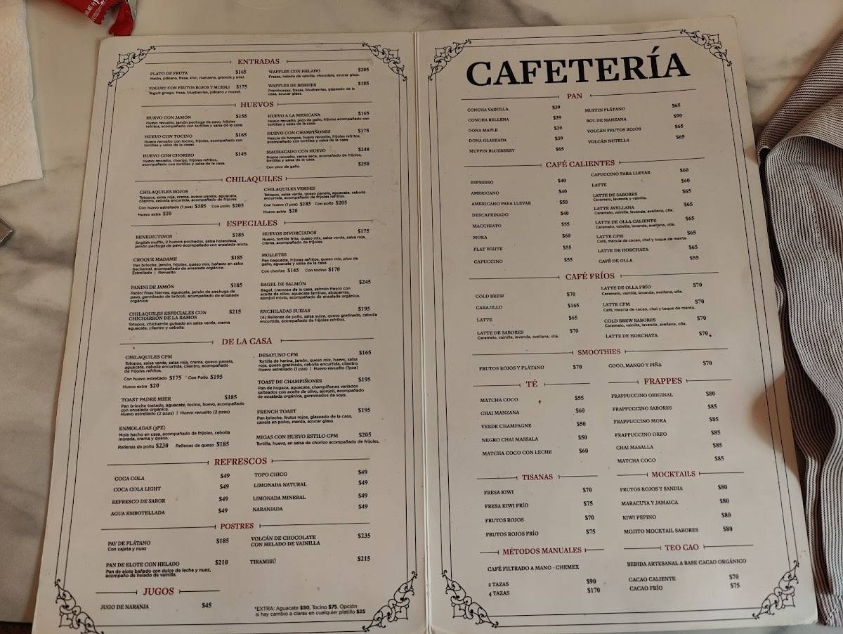 Carta del restaurante Casa Padre Mier, Monterrey