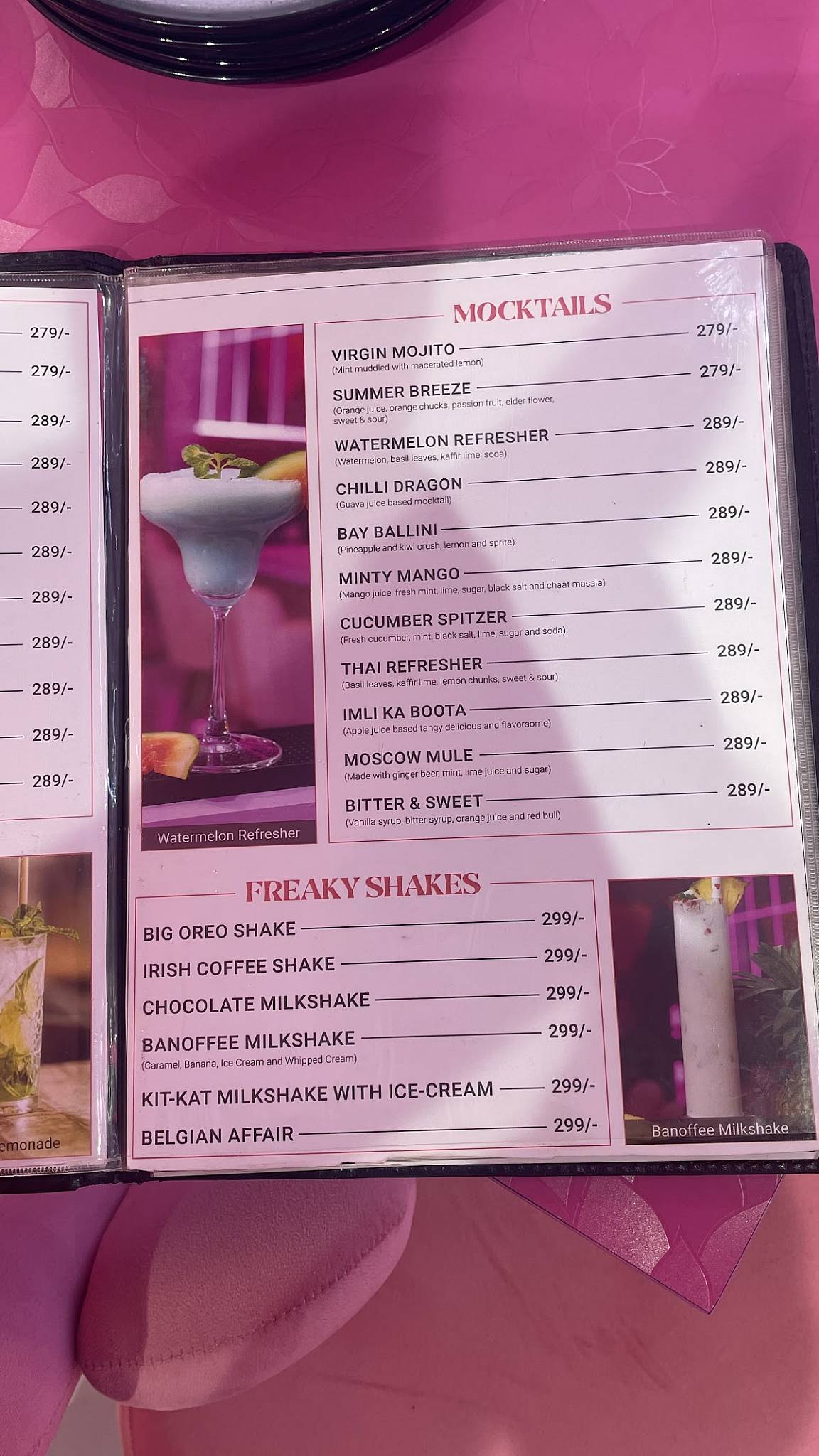 Menu at Catch 39, New Delhi