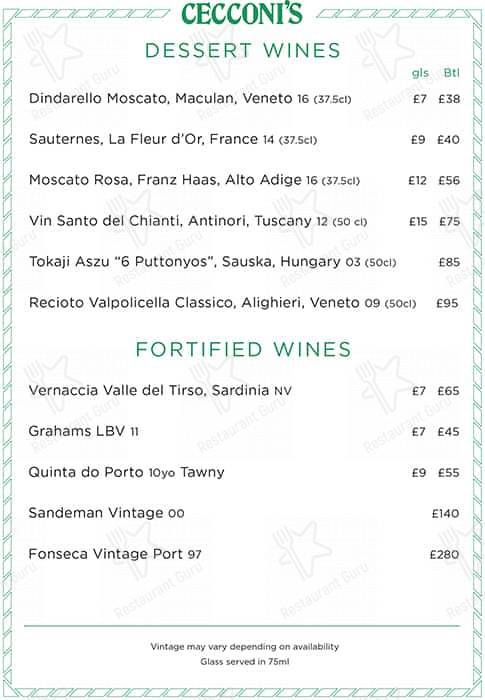 Menu at Cecconi's City of London restaurant, London, 27 Poultry