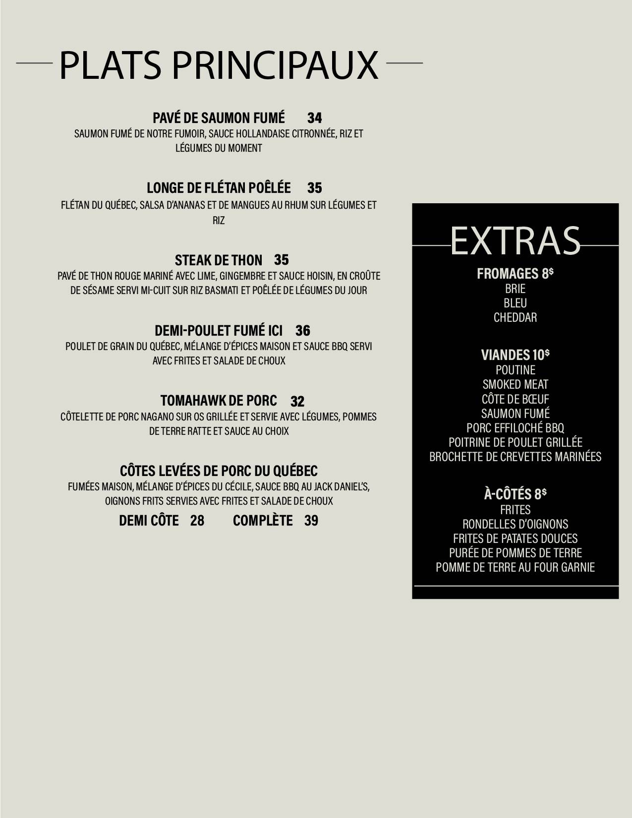 Menu au Cecile et Ramone restaurant, Québec, Pierre-Bertrand Blvd