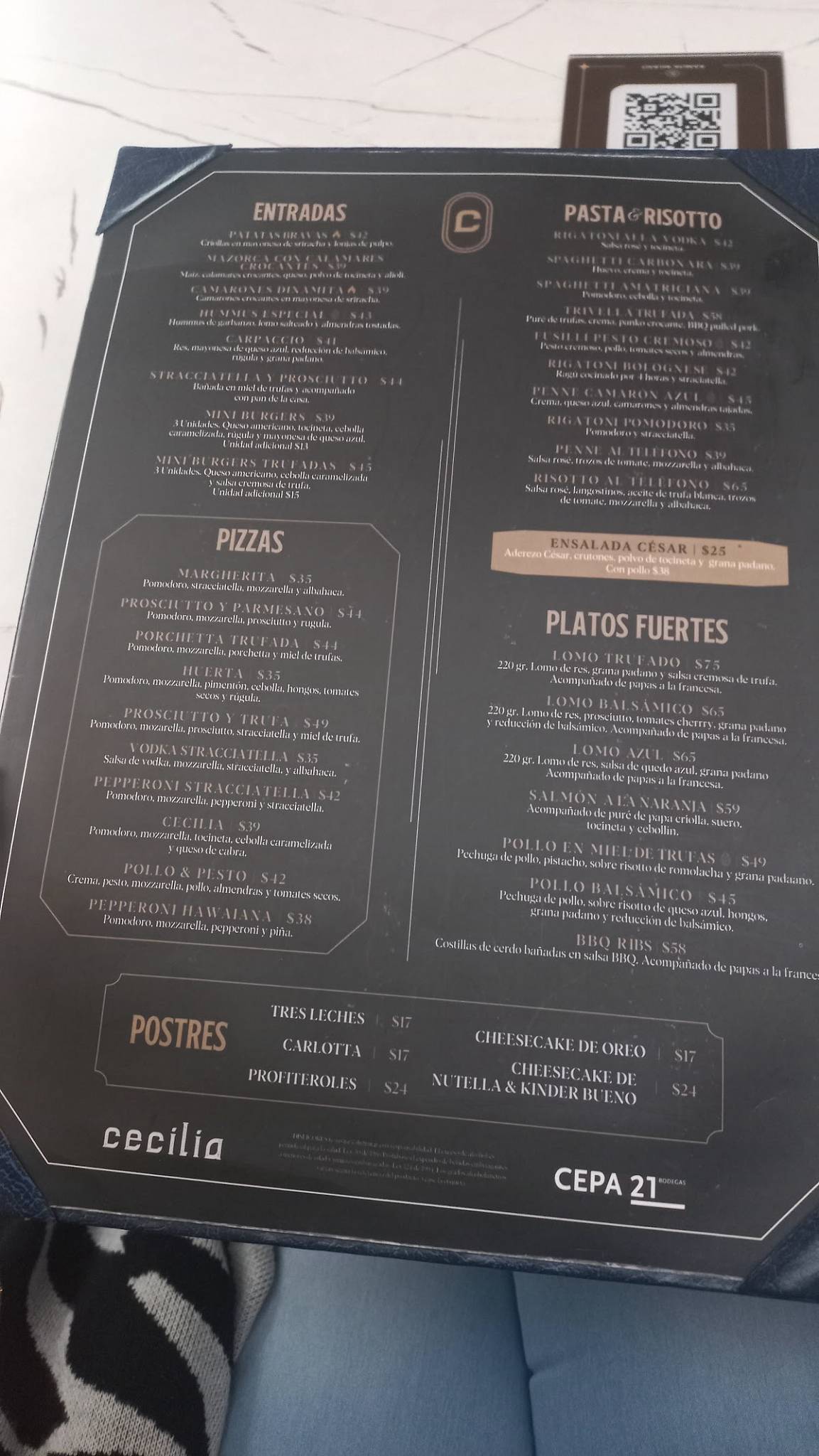 Carta de Cecilia Cocina y Bar, Bogotá