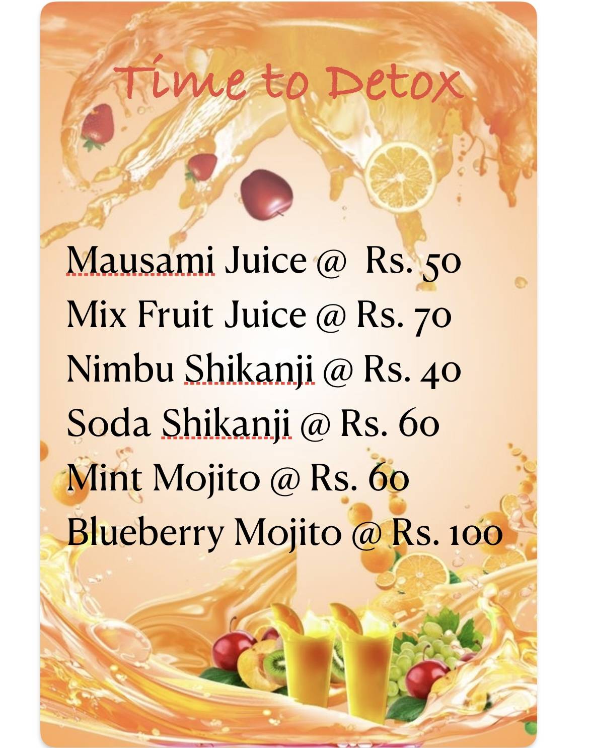 Menu at Chai Paratha Junction, Neemrana