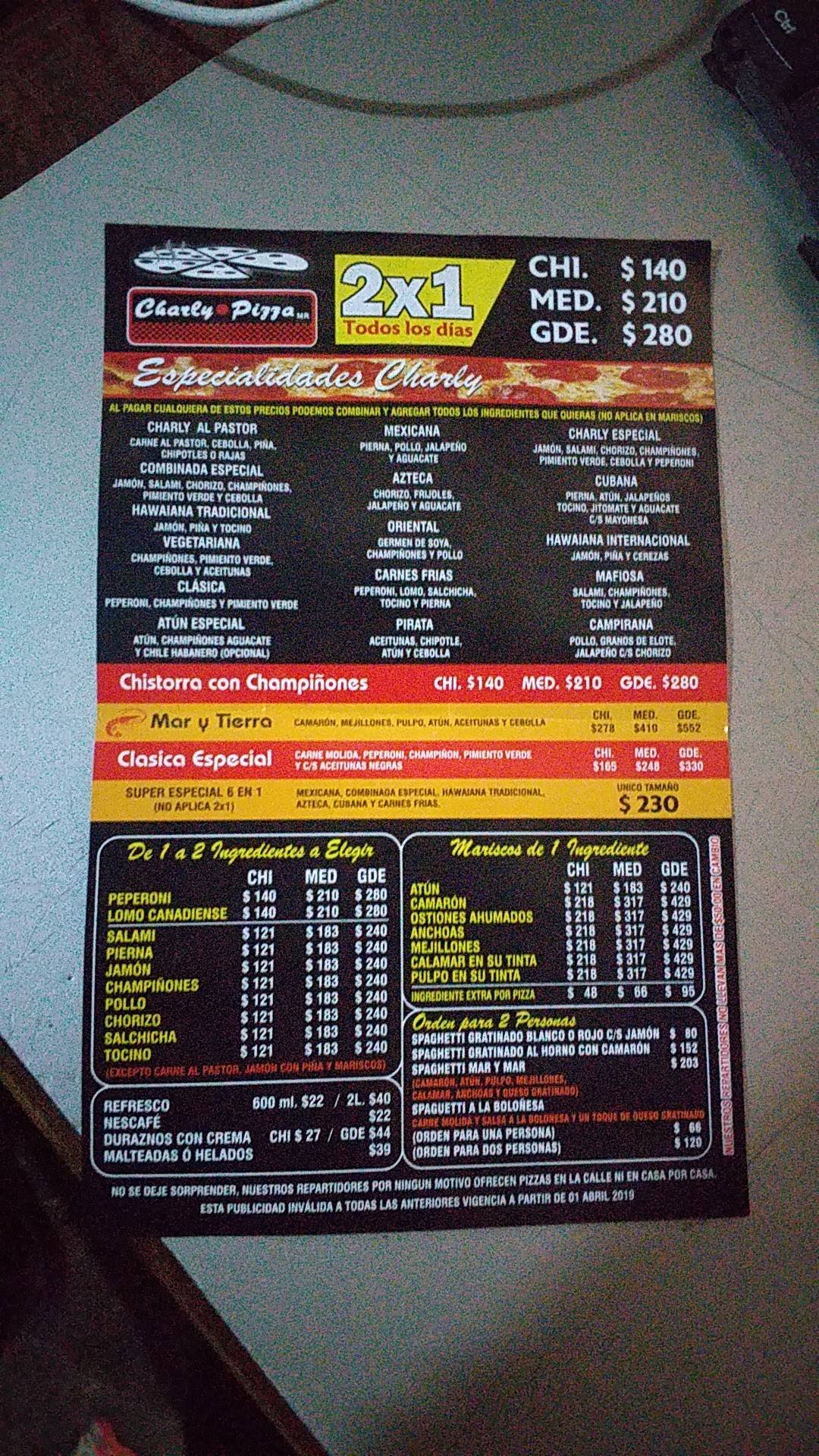 Carta del restaurante Charly Pizza Granjas Valle, Ecatepec, Av. Alfredo ...