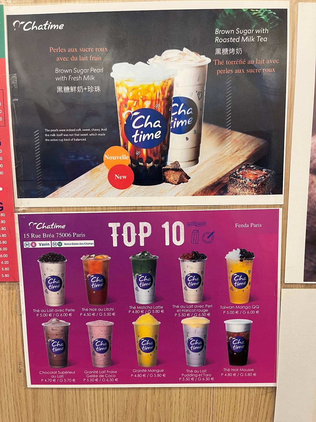 Menu au Chatime bubble tea - Vavin 75006, Paris, 15 Rue Bréa