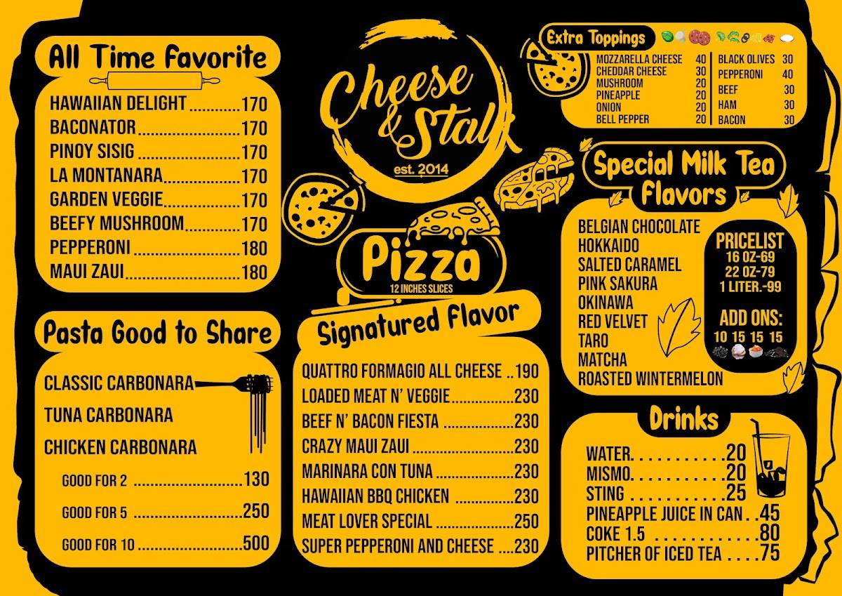 Menu at Cheese And Stalk Pizza Restaurant, Tuguegarao City