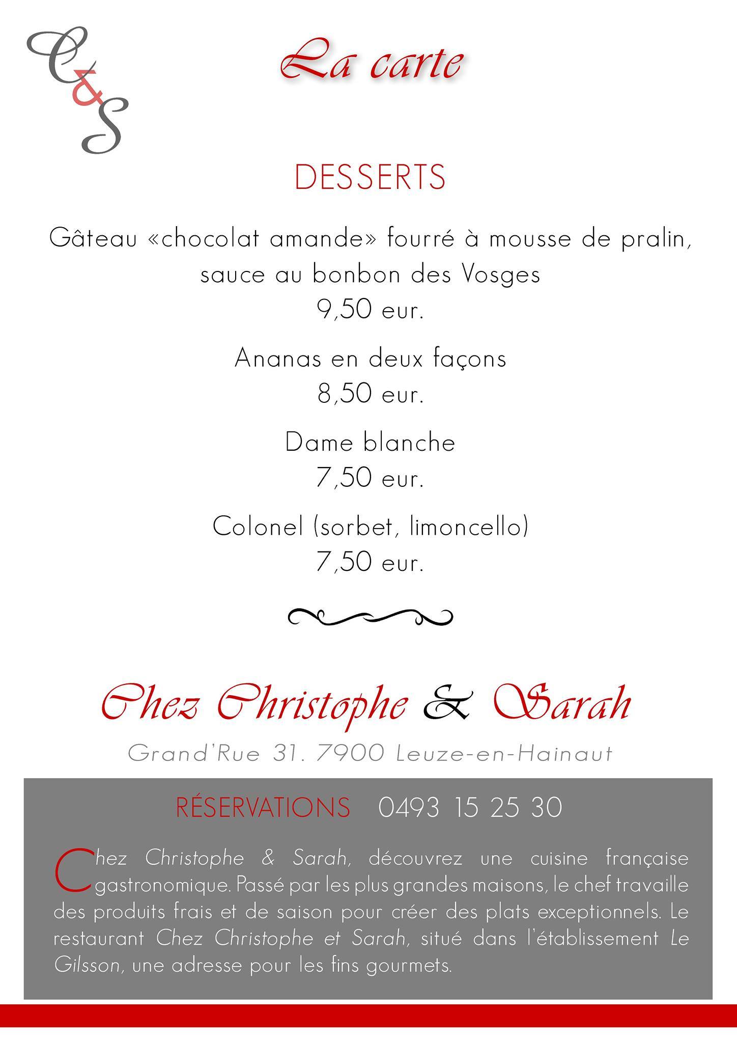 Menu au Chez Christophe & Sarah, Leuze-en-Hainaut