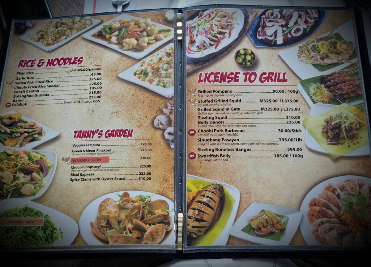 Menu at Choobi Choobi Dumaguete restaurant, Dumaguete