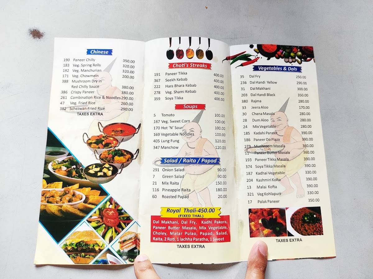 Menu at Chotiwala, Rishikesh, Swarg Ashram