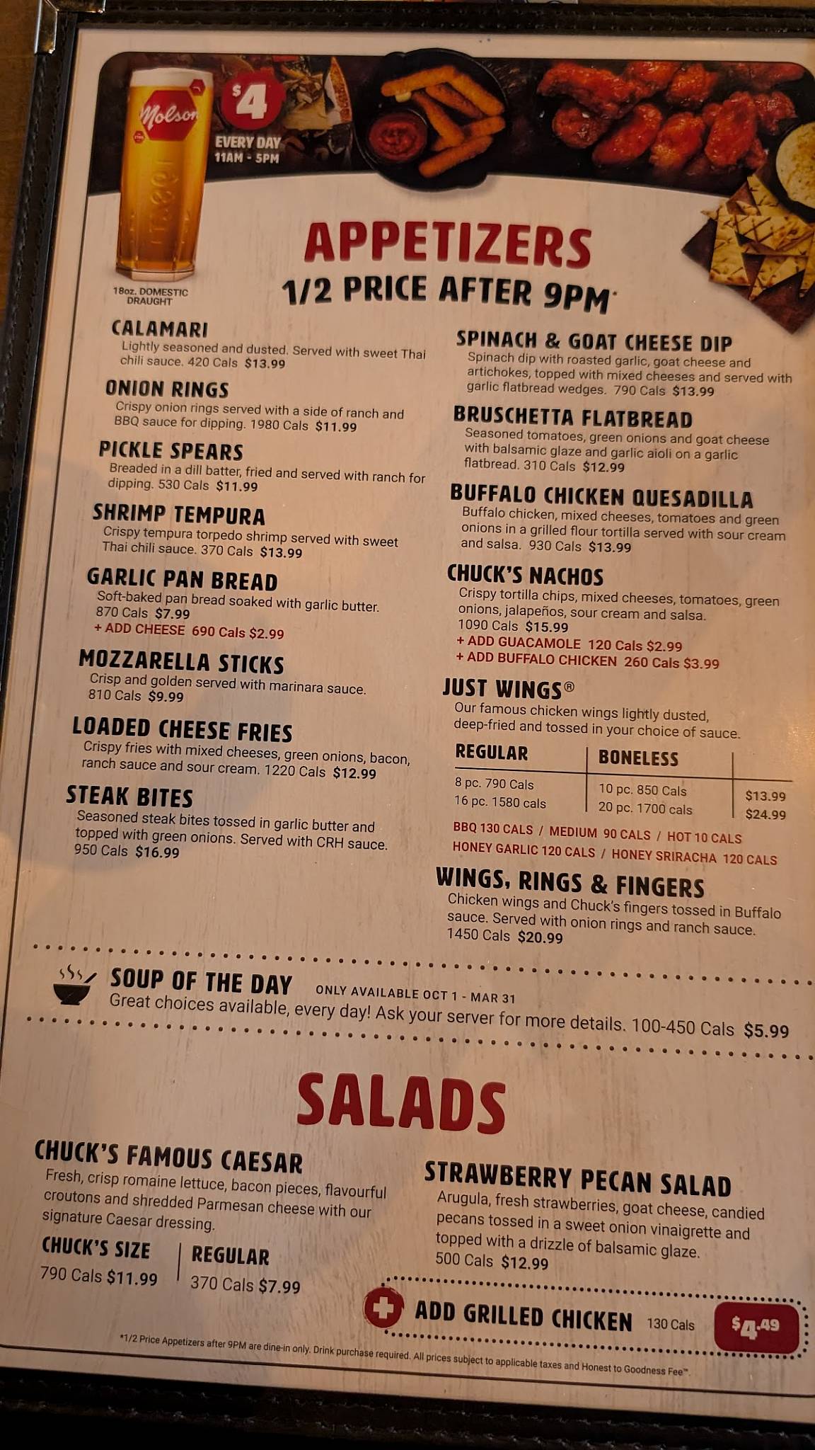 Carta de Chuck's Roadhouse Bar & Grill, Kingston