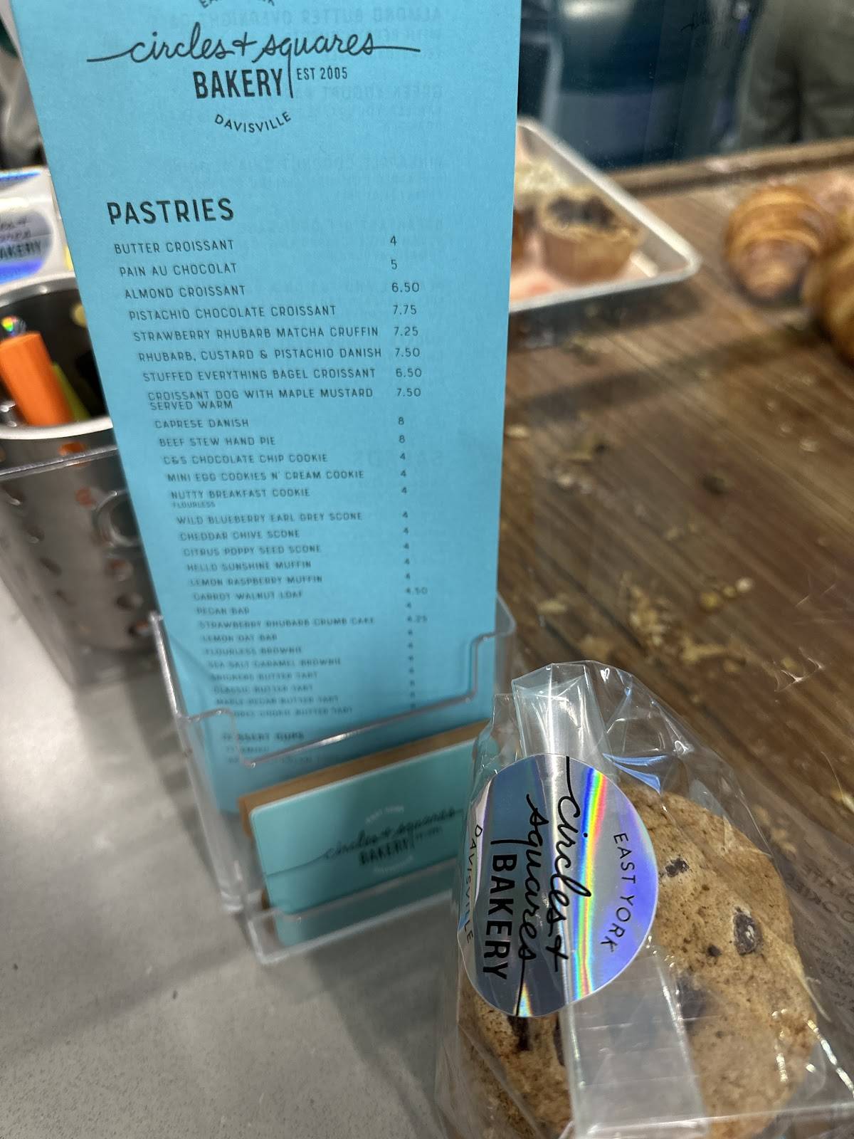 Menu at Circles & Squares Bakery Café, Toronto, Yonge St