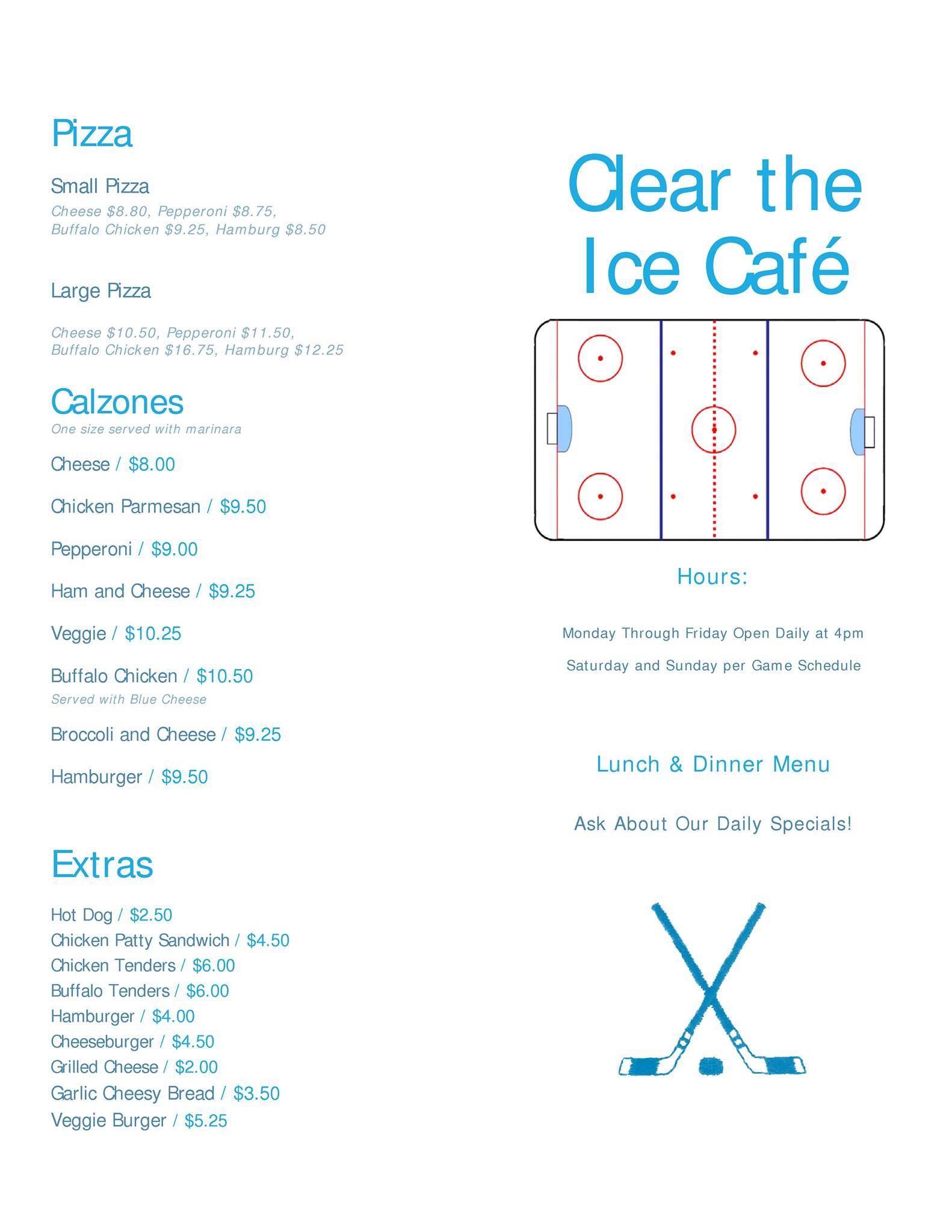 Menu at Clear The Ice Cafe, Hooksett