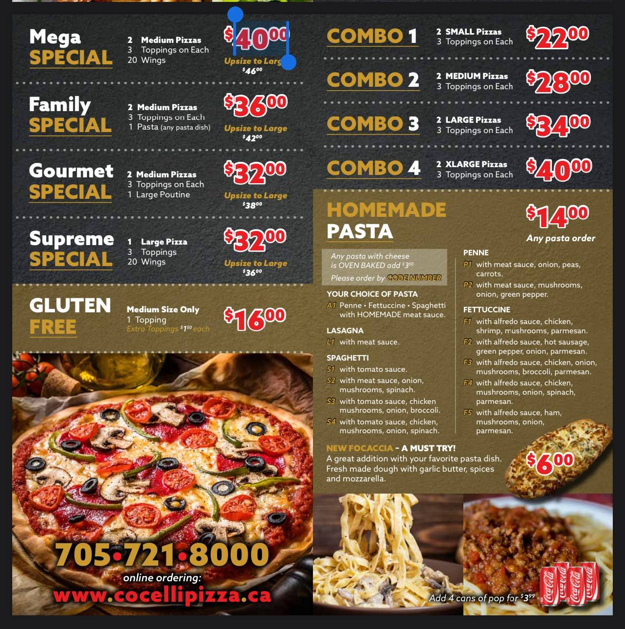 Menu at Cocelli Pizza restaurant, Barrie, 241 Essa Rd #8