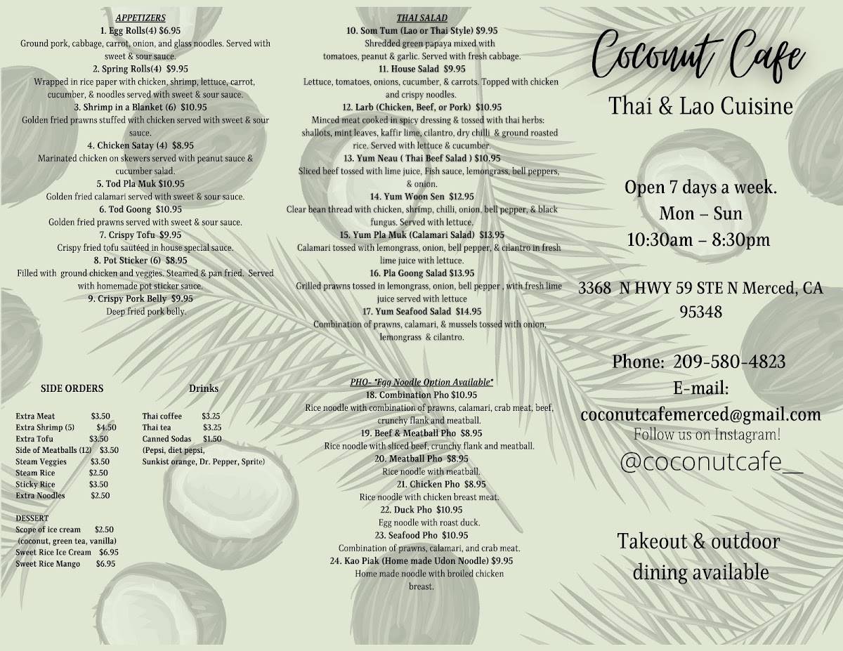 Menu at Coconut Cafe, Merced