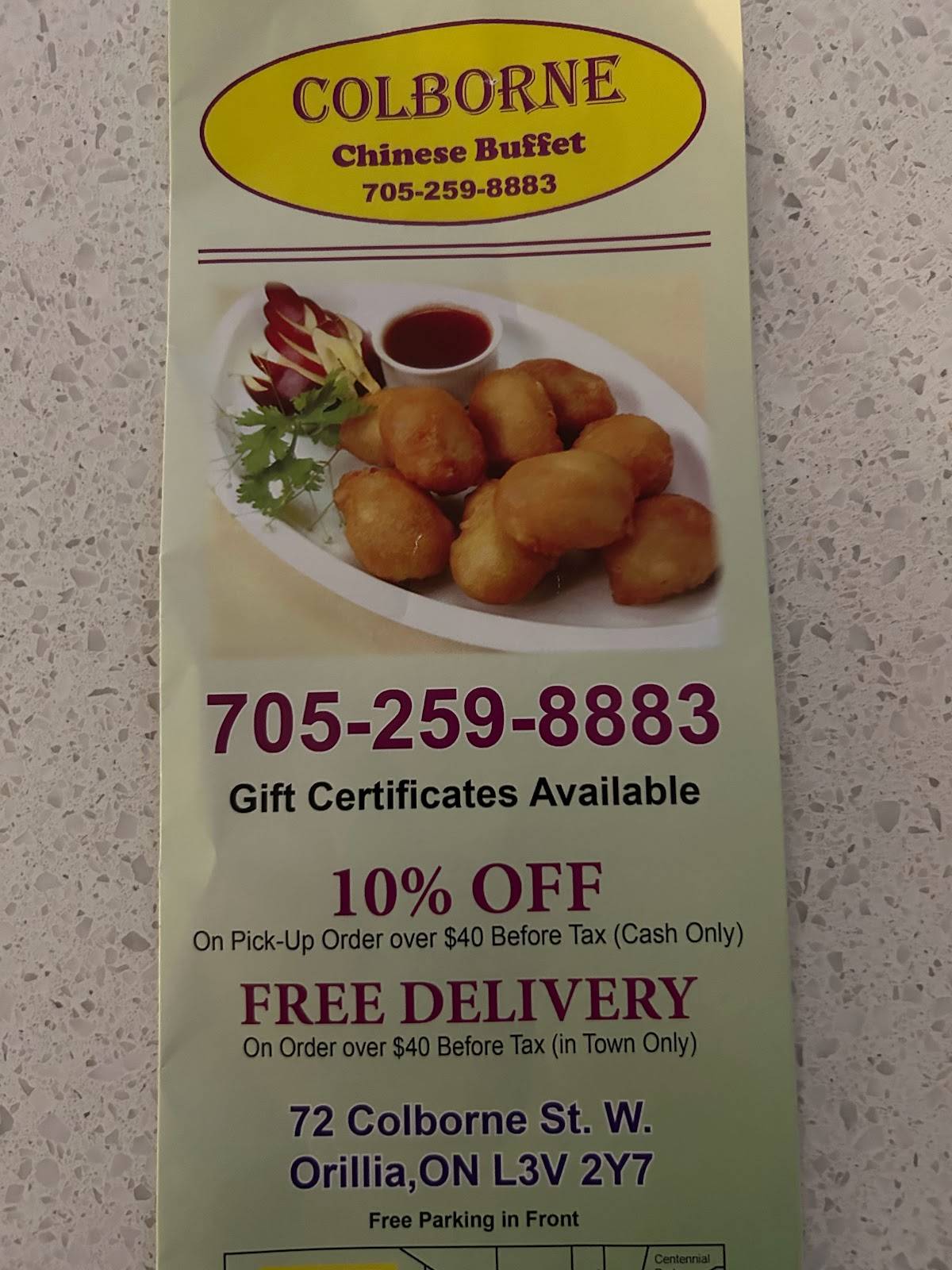 Menu at Colborne Chinese Buffet restaurant, Orillia