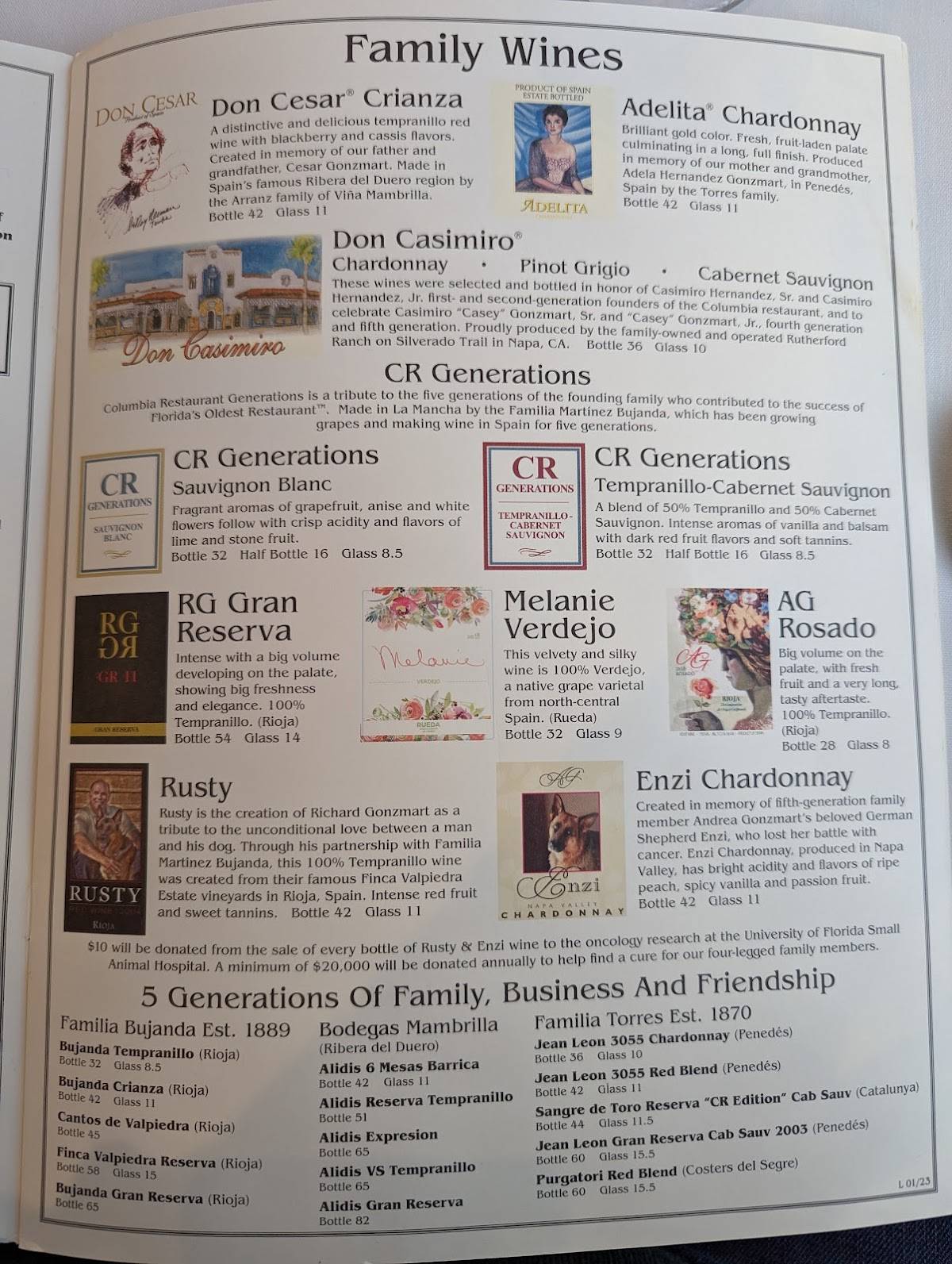 Menu at Columbia Restaurant Sand Key, Clearwater