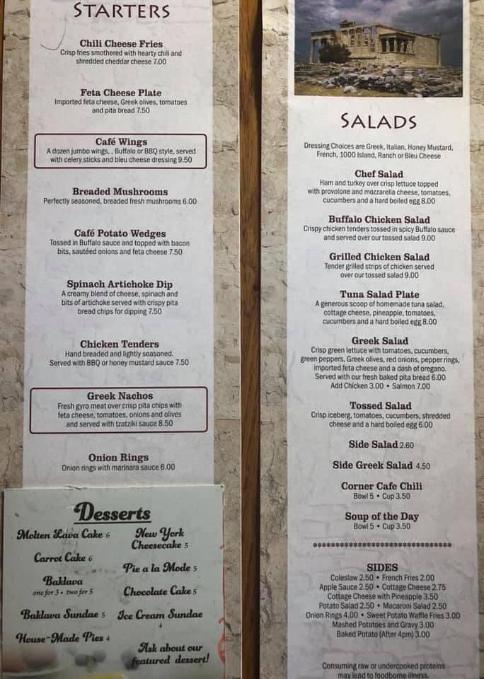 Menu at Corner Cafe Restaurant, Delaware