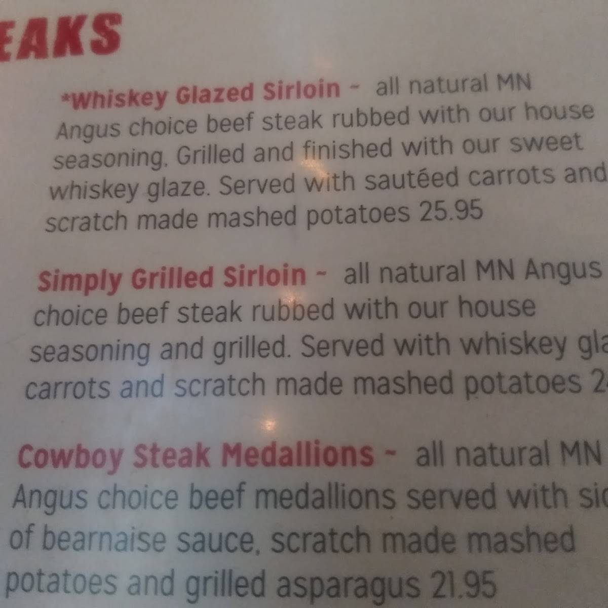 Menu at Cowboy Jack's restaurant, Bloomington, 60 E Broadway