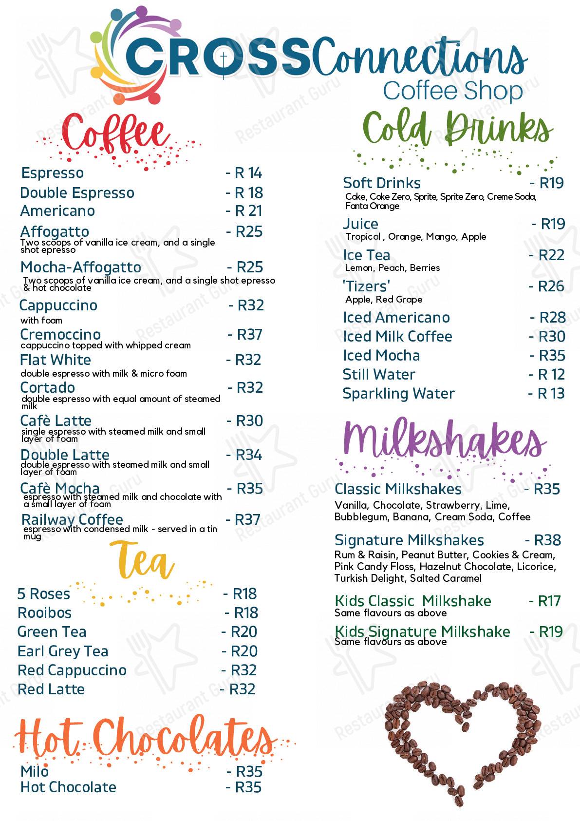 Menu at Cross Connections Coffee Shop, Sasolburg
