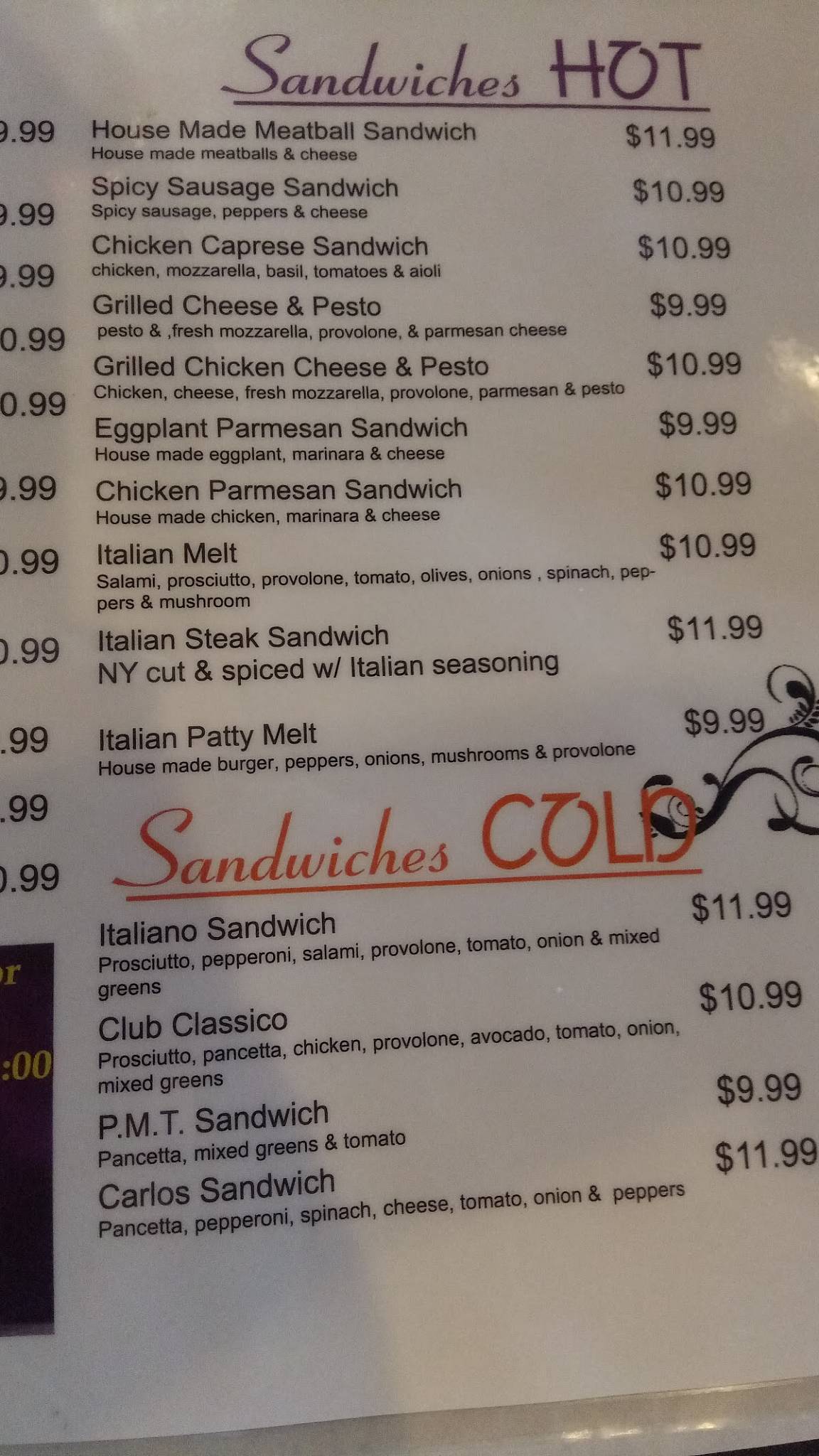 Menu at Cucina Italiana restaurant, Mesquite