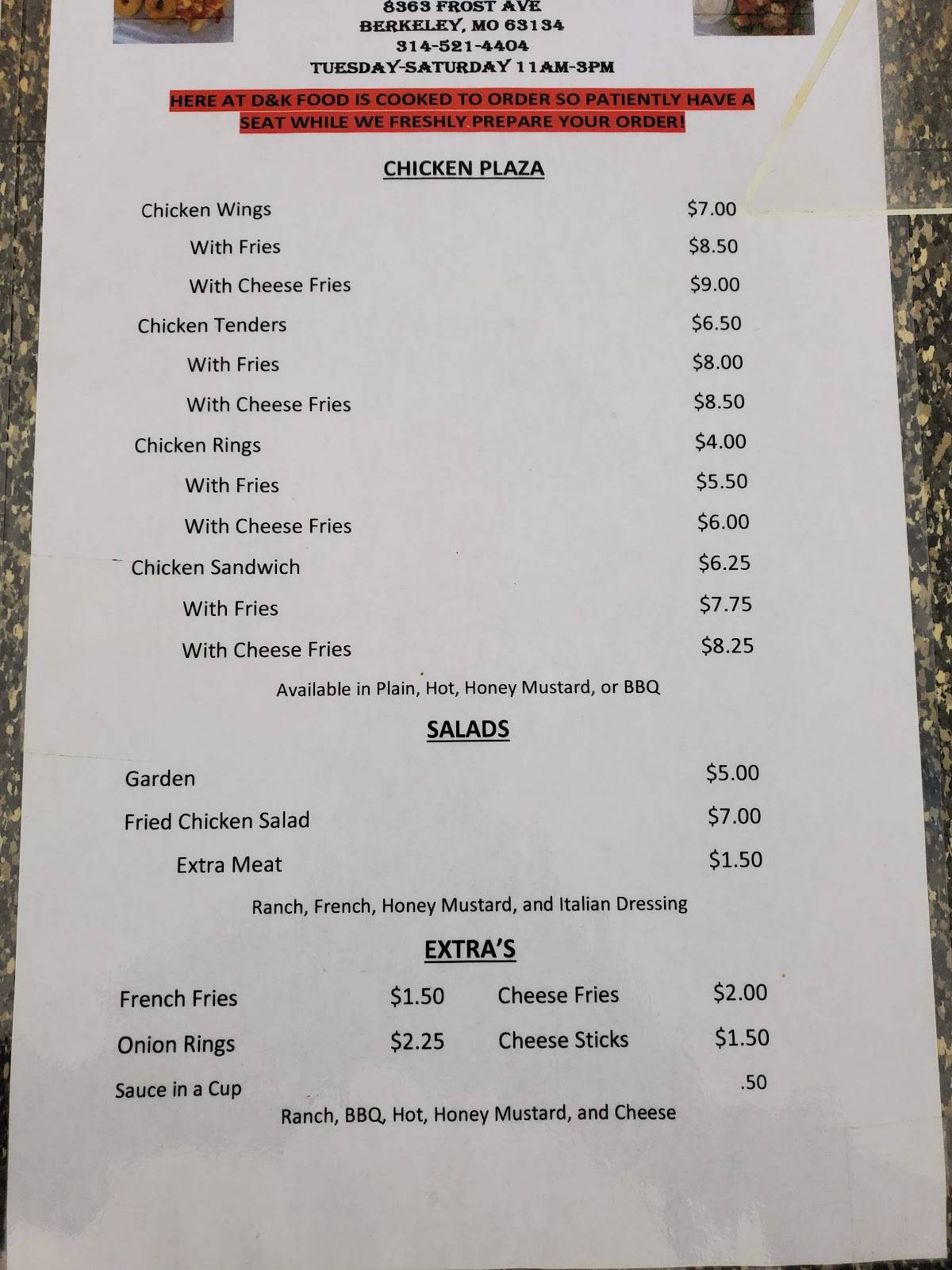 Menu at D & K Sandwich Shop, Ferguson