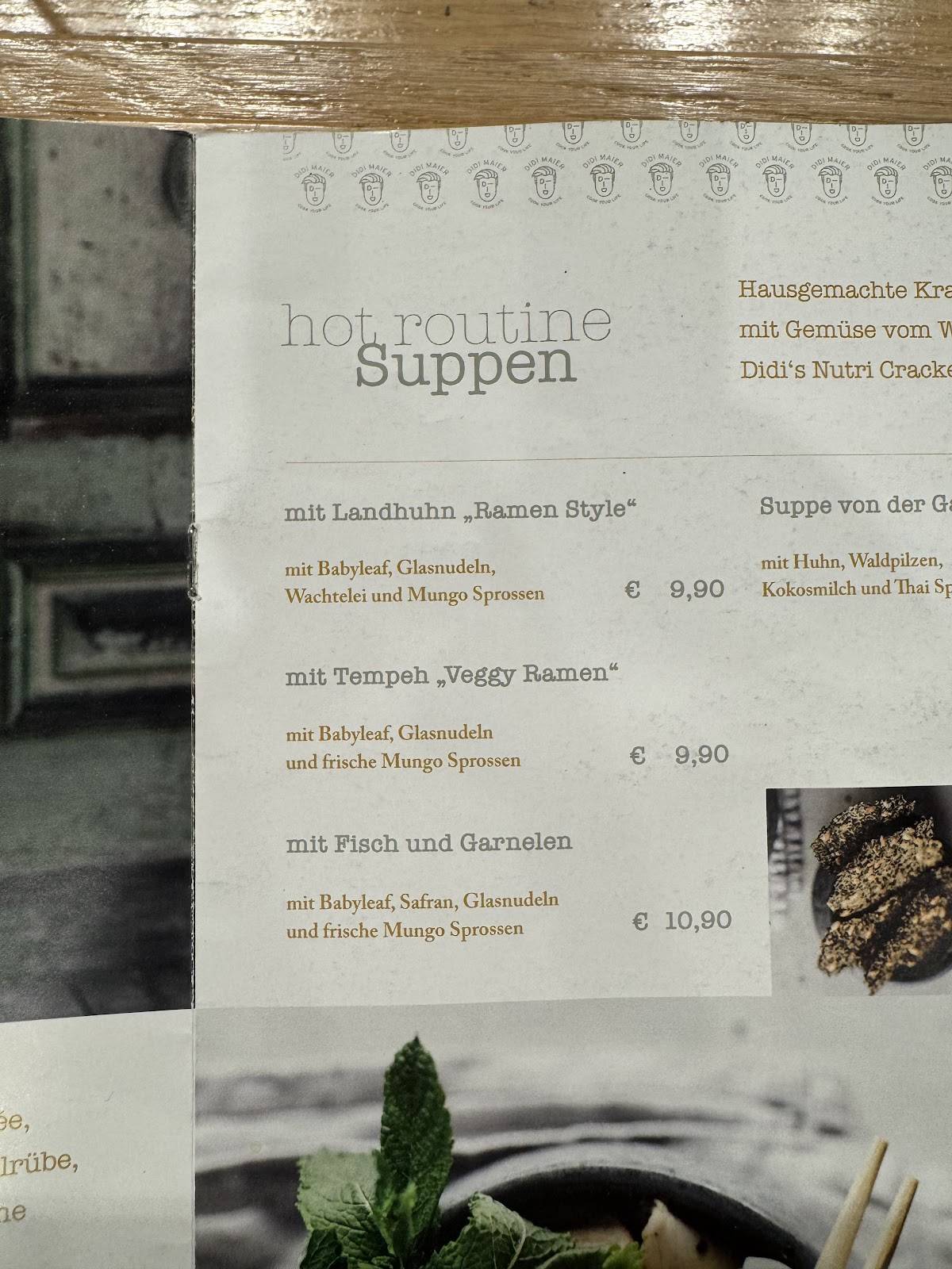 Menu at DIDIlicious restaurant, Salzburg