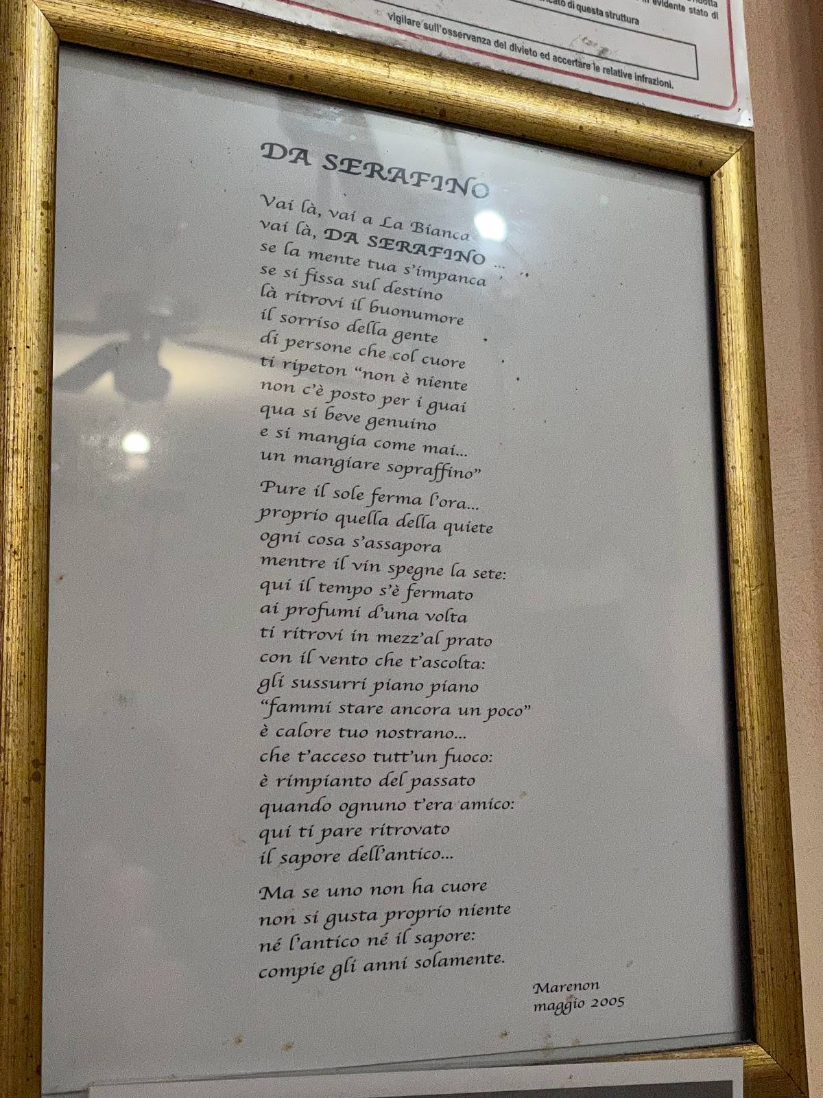 Menu da Da Serafino ristorante, Allumiere