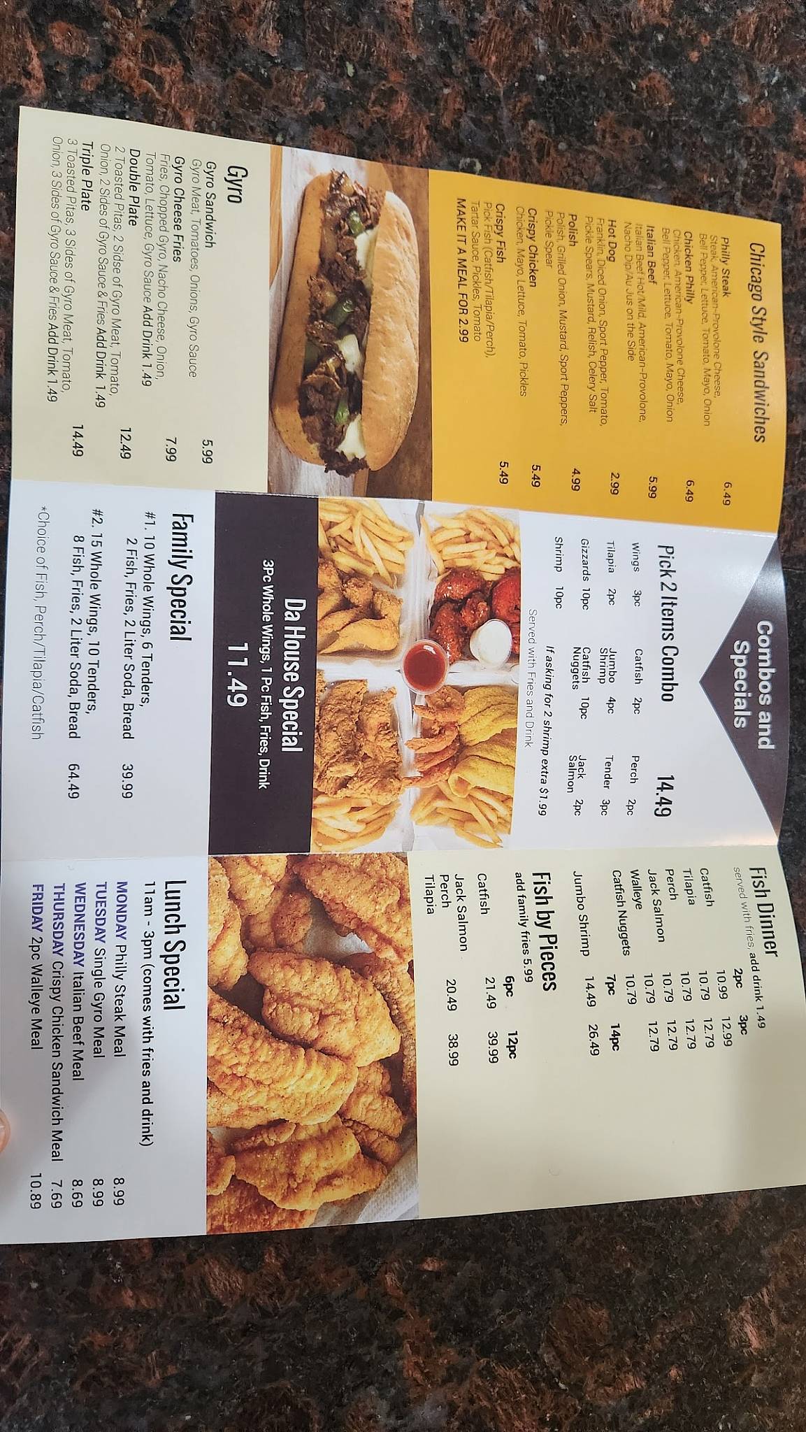 Menu at Da Shark restaurant, Champaign