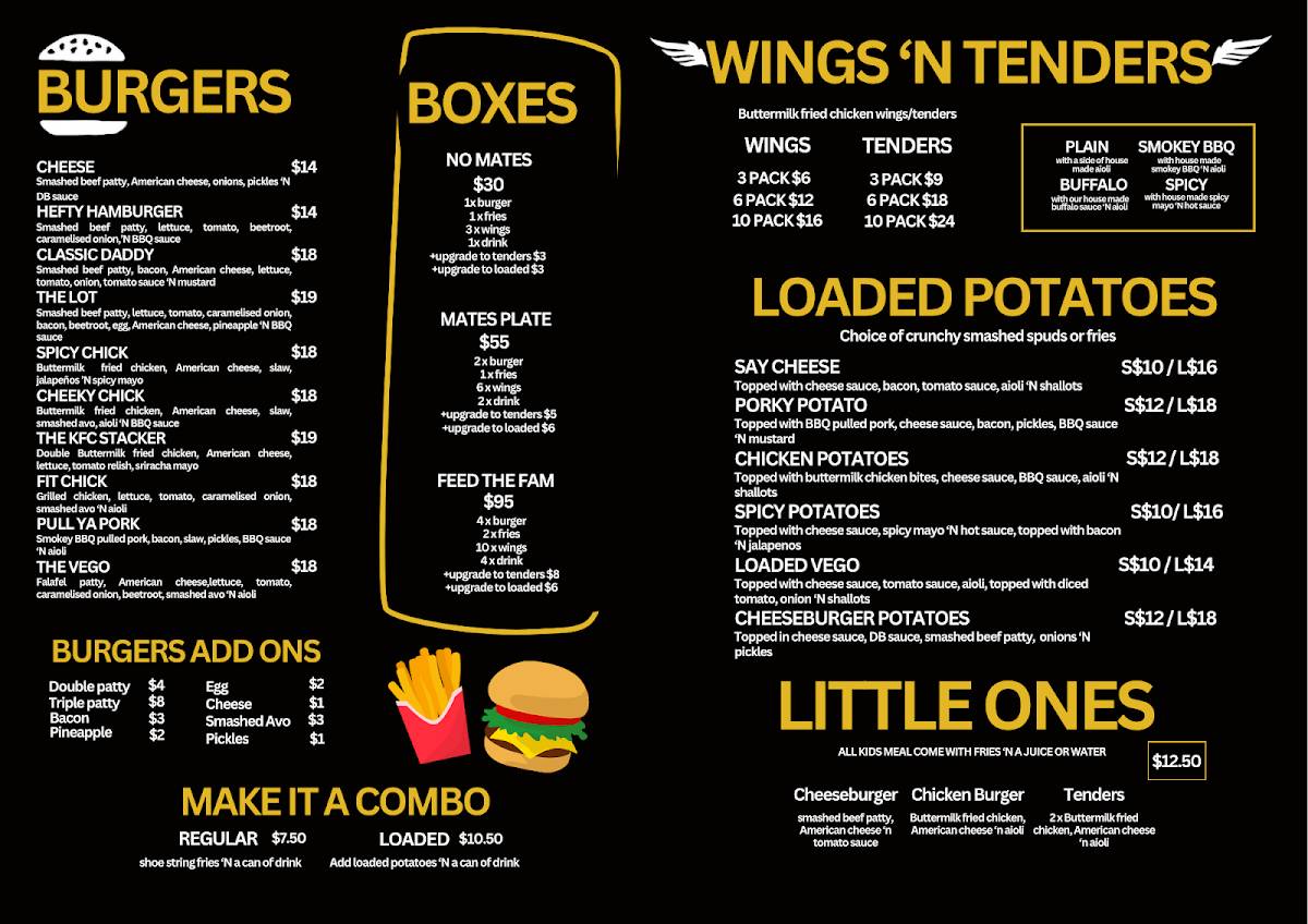 Menu at Daddy's Burgers 'n Wings restaurant, Windsor