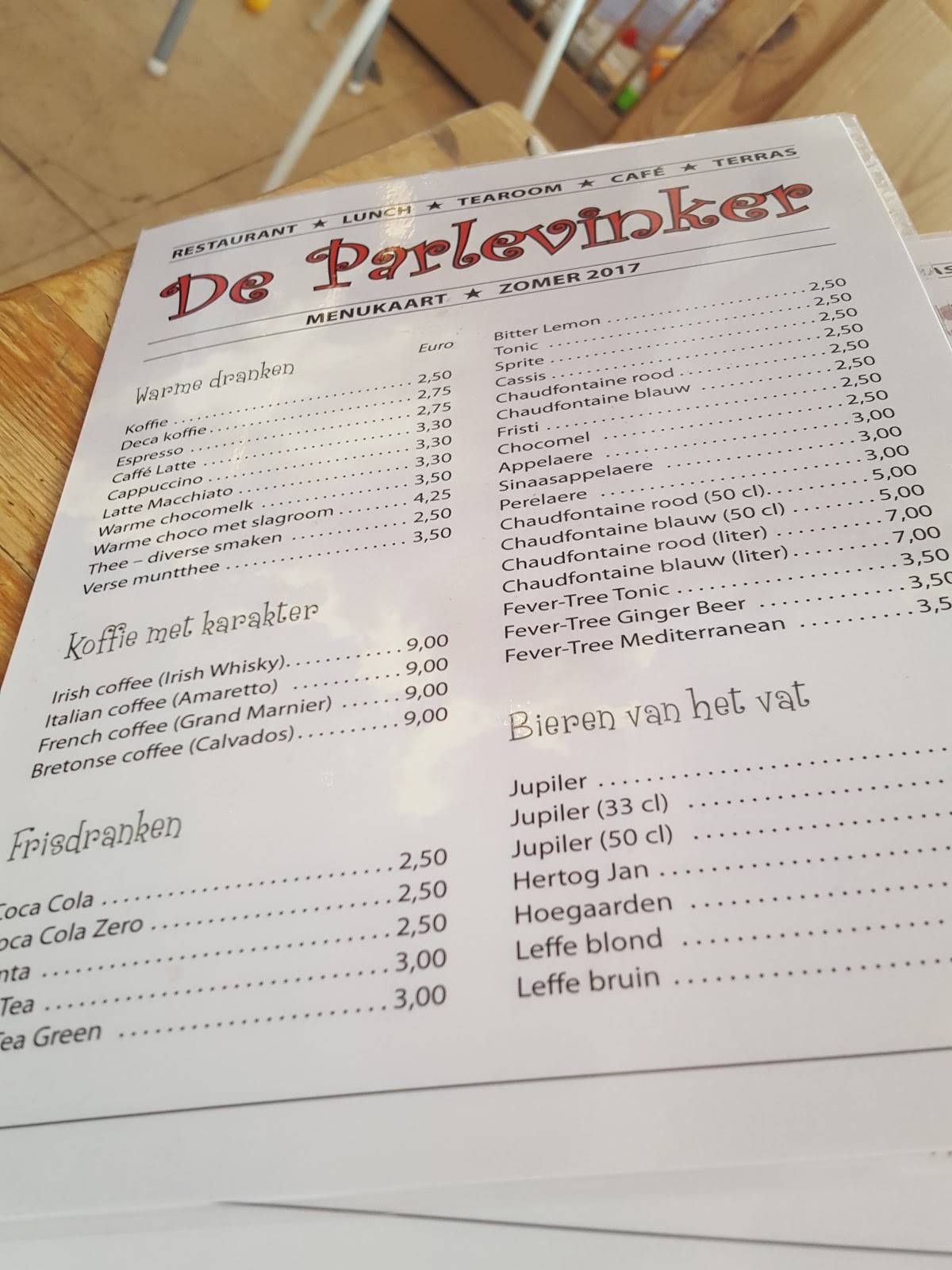 Speisekarte von Restaurant De Parlevinker, Retranchement