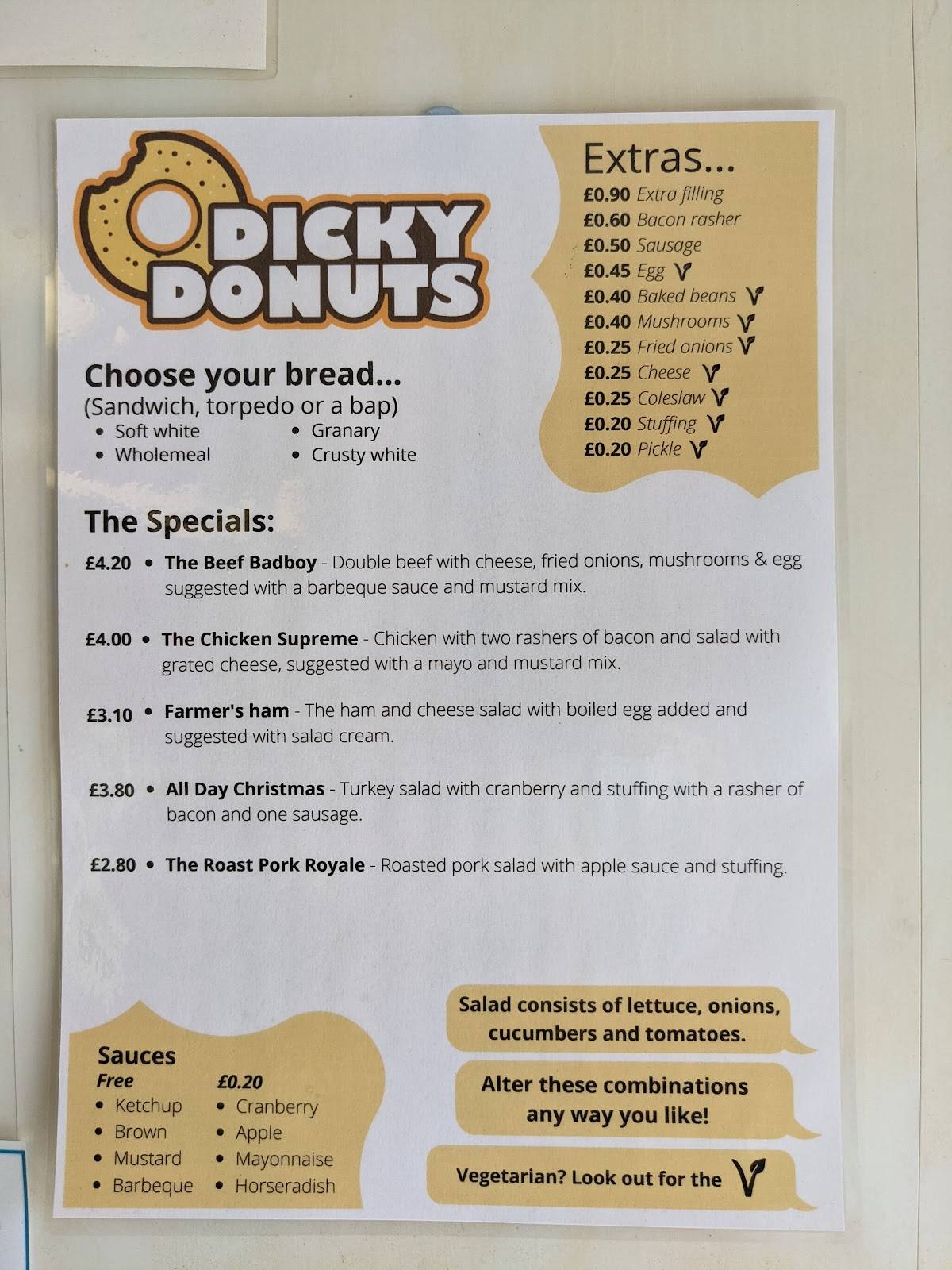 Menu at Dicky Donuts LTD restaurant, Bridgend