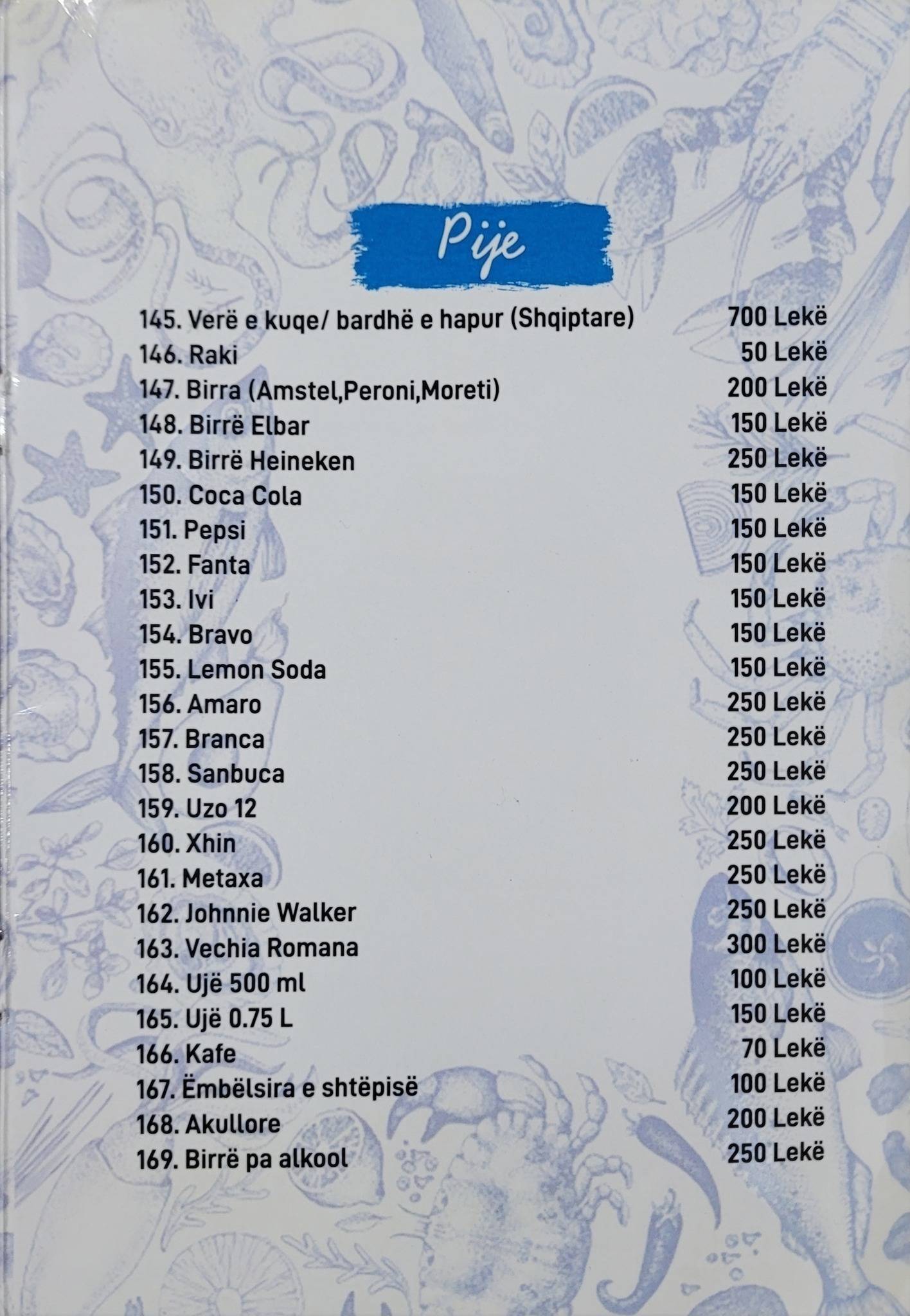Speisekarte von Divjaka Fish restaurant, Albanien