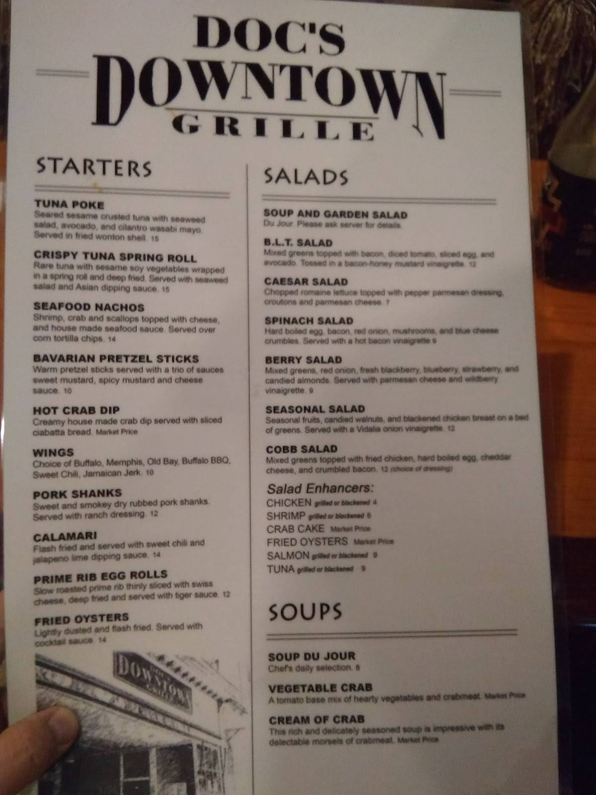 Menu at Doc's Downtown Grille restaurant, Easton