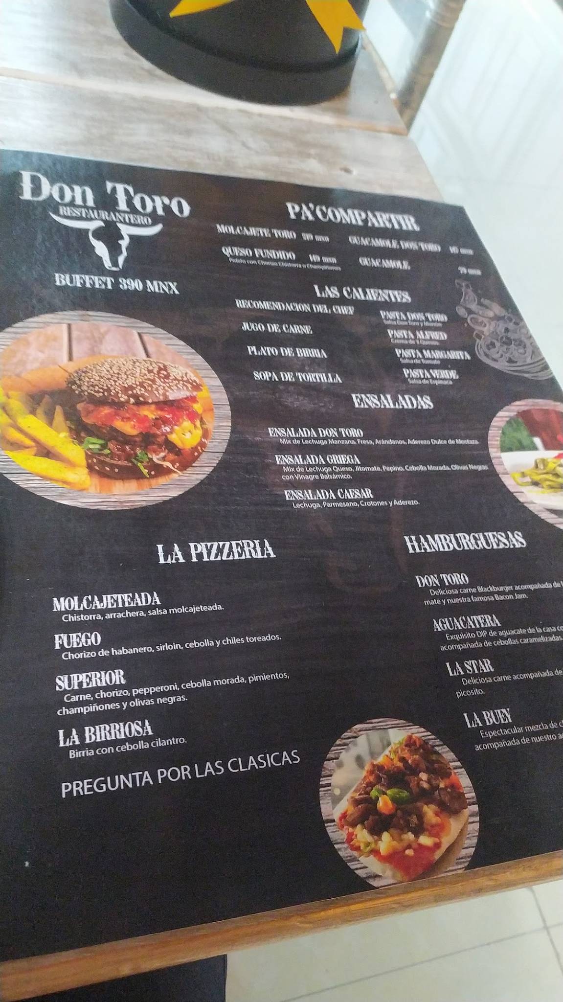 Carta de Don Toro Restaurantero, Metepec
